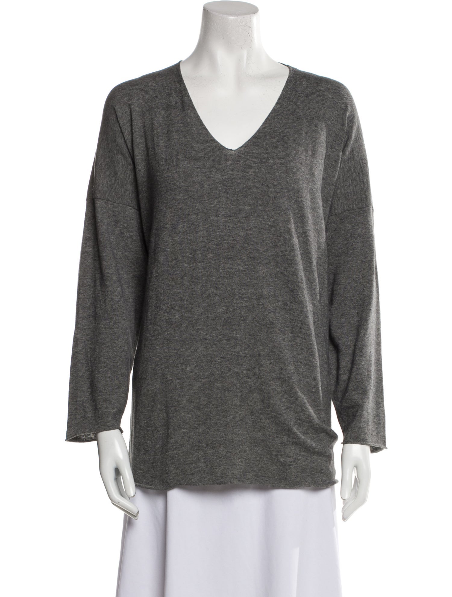 Eskandar V-Neck Long Sleeve T-Shirt - Grey Tops, Clothing - ESK59546 | The RealReal