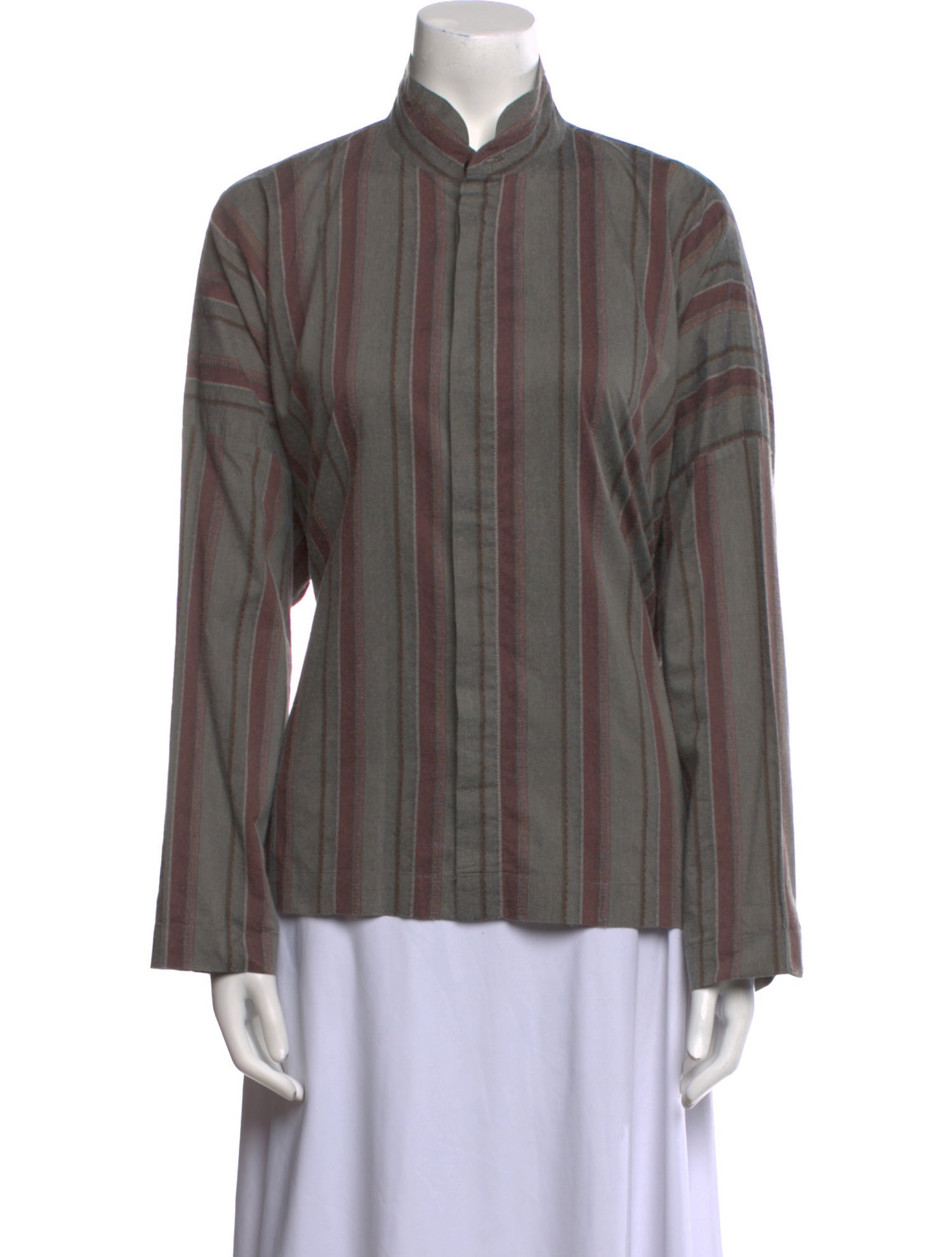Eskandar Striped Mock Neck Blouse - Grey Tops, Clothing - ESK60026 | The RealReal