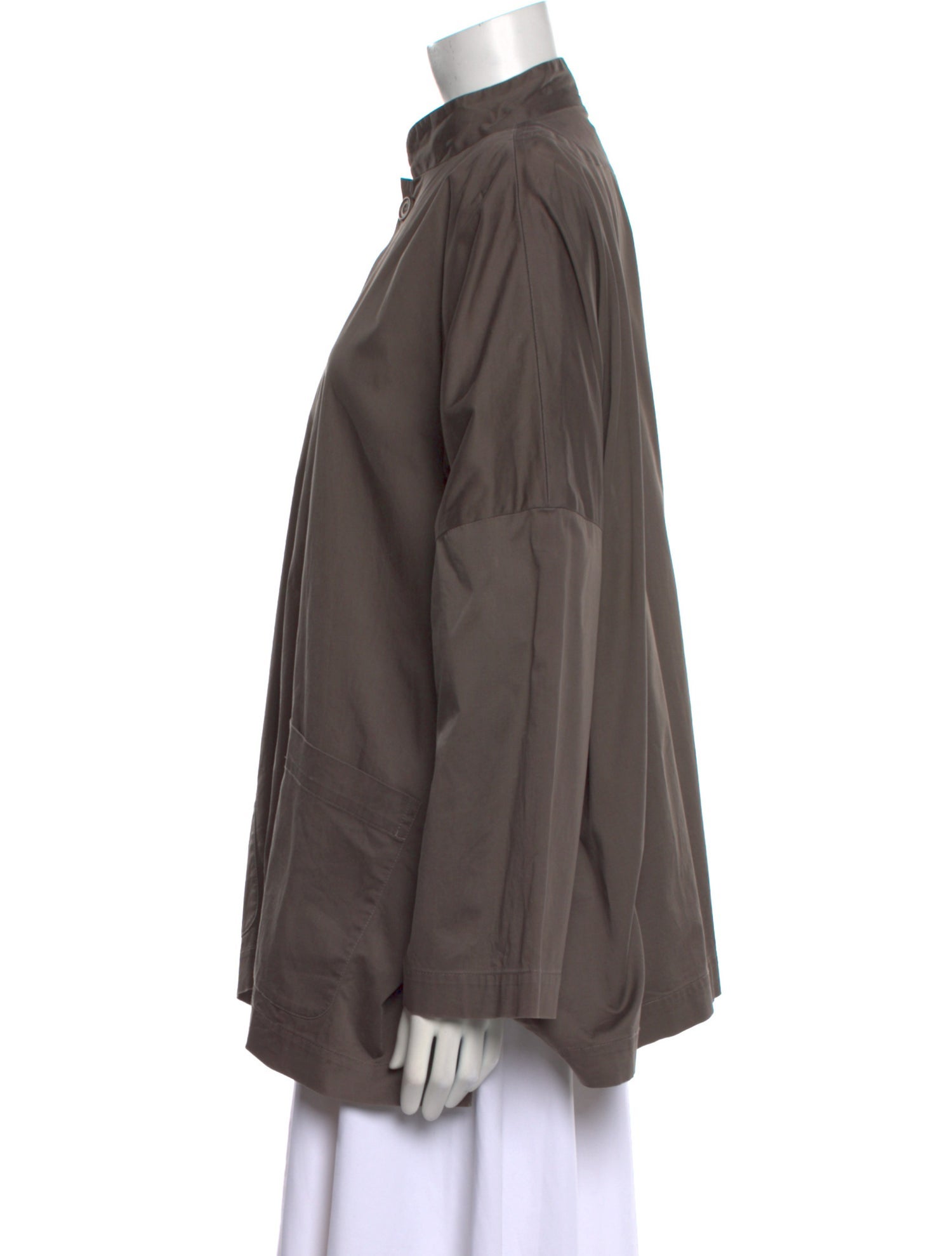 Eskandar Mock Neck Long Sleeve Button-Up Top - Brown Tops, Clothing - ESK60749 | The RealReal