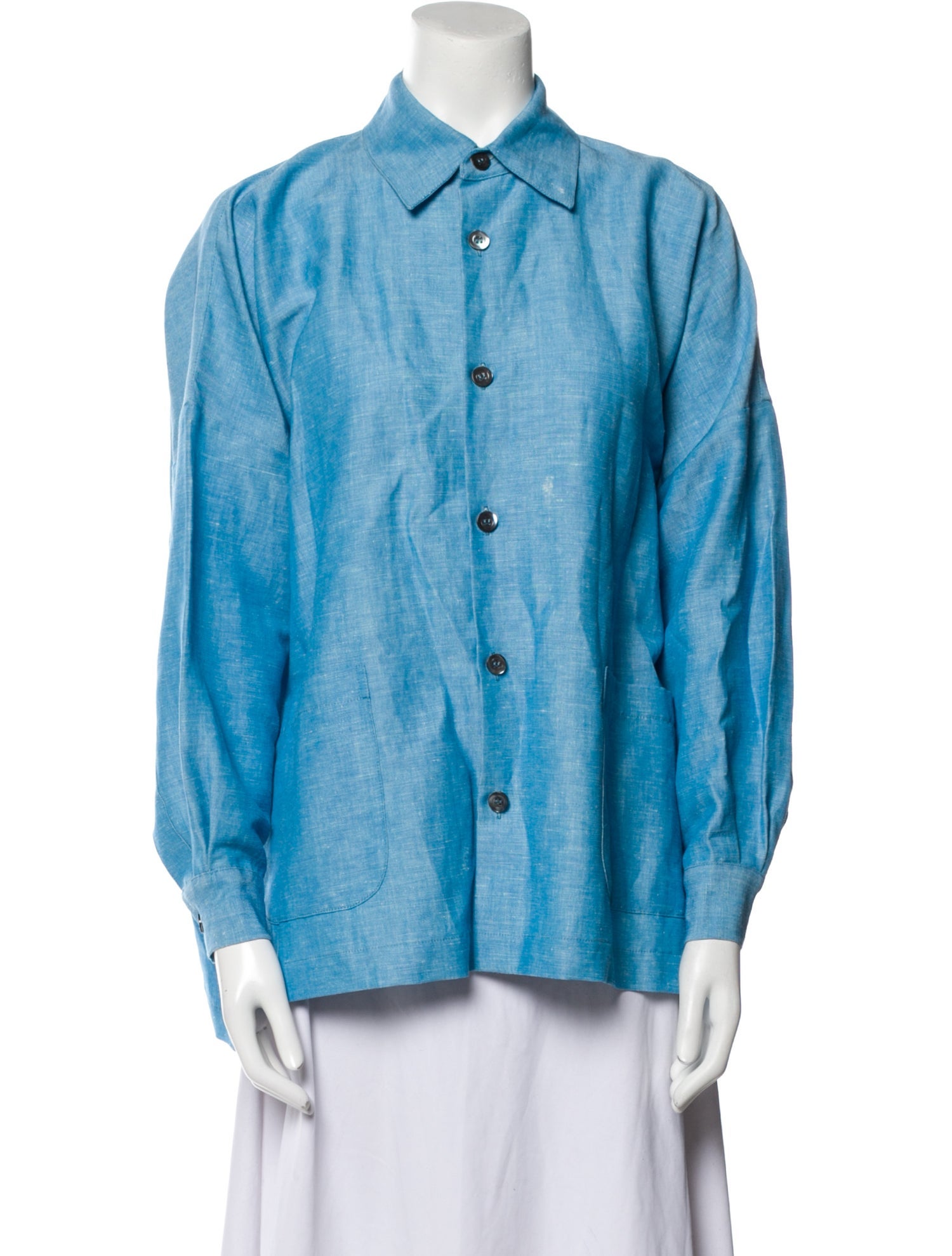 Eskandar Linen Long Sleeve Button-Up Top - Blue Tops, Clothing ...