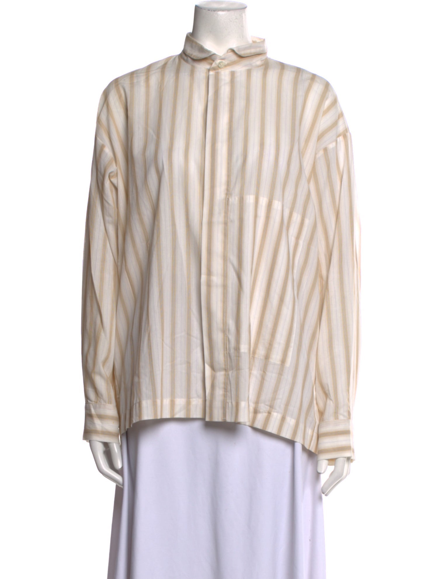 Eskandar Striped Mock Neck Button-Up Top - Neutrals Tops, Clothing - ESK62055 | The RealReal