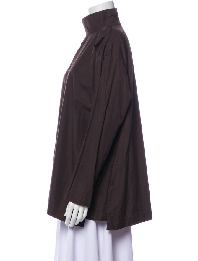 Eskandar Mock Neck Long Sleeve Button-Up Top - Grey Tops, Clothing - ESK64081 | The RealReal