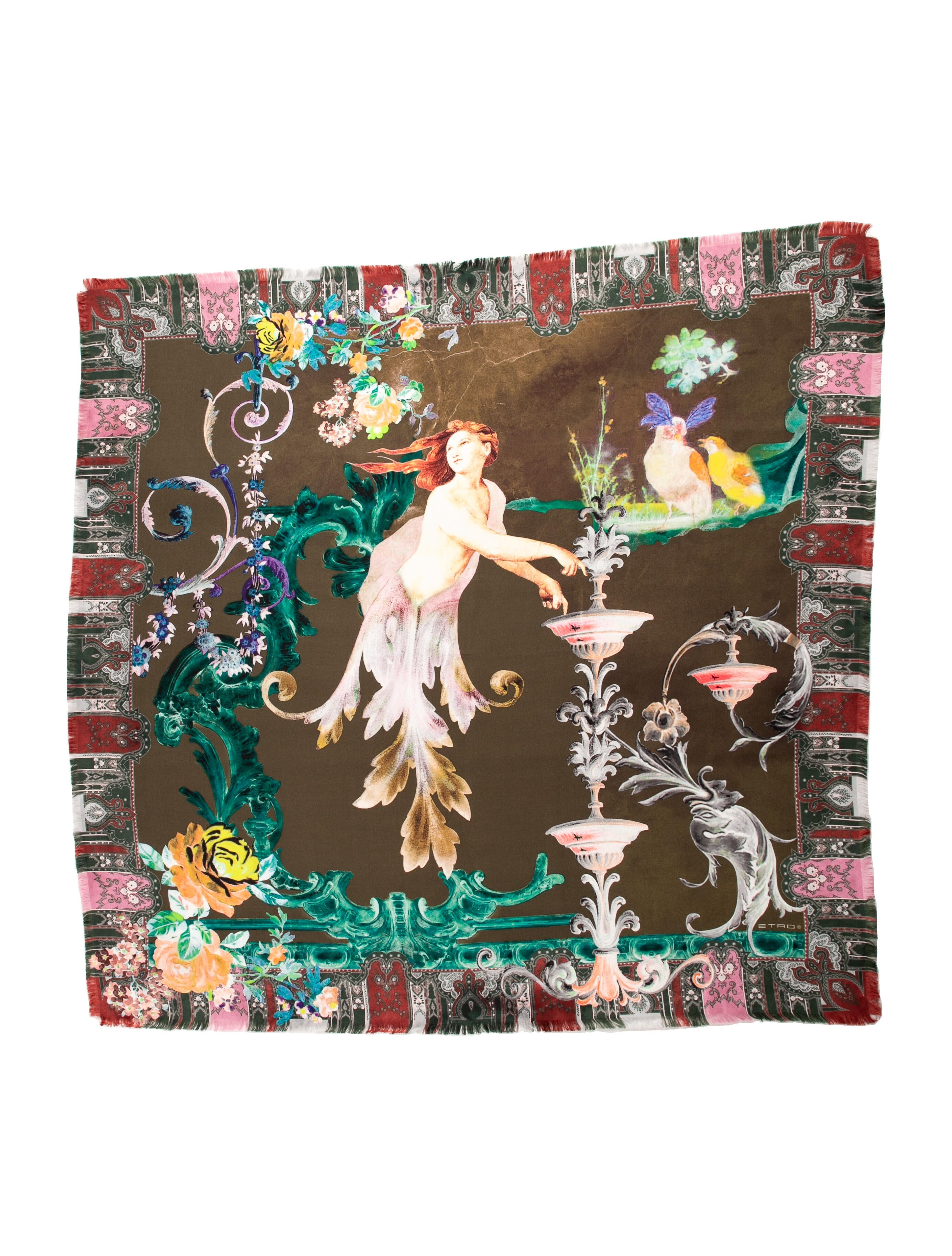 Etro Silk Floral Print Scarf w/ Tags - Green Scarves and Shawls ...
