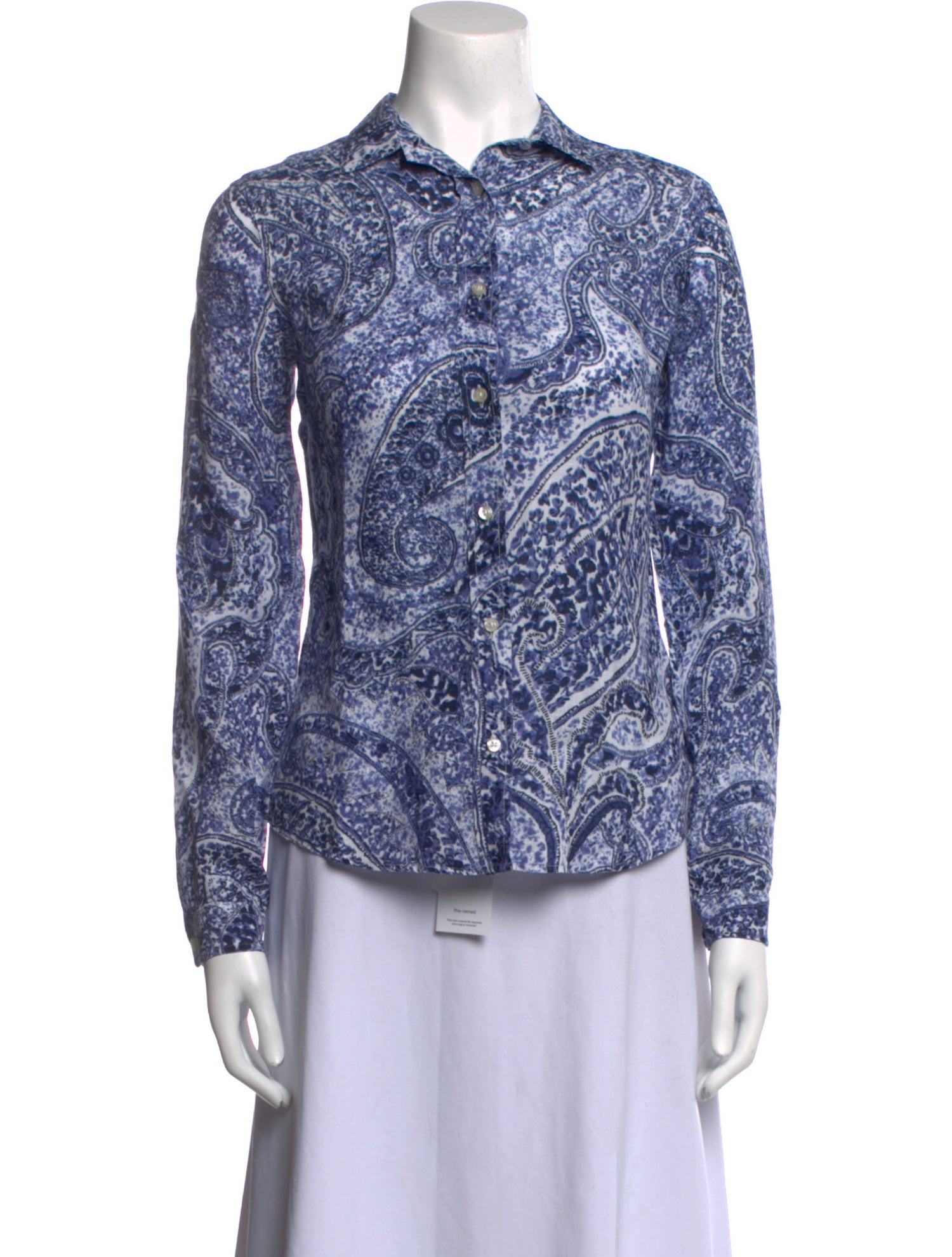 Etro Paisley Print Long Sleeve Button-Up Top - Blue Tops, Clothing ...