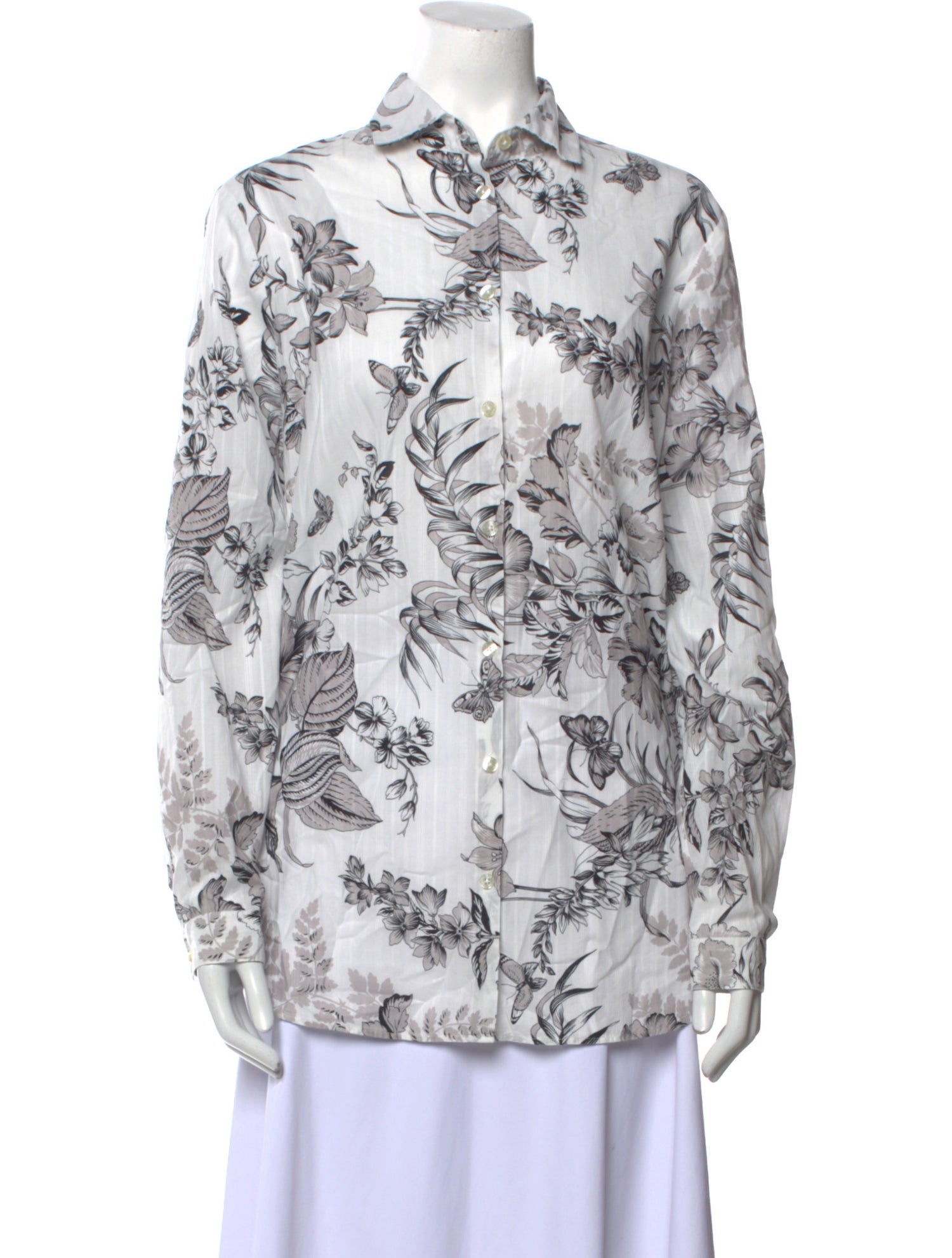 Etro Floral Print Long Sleeve Button-Up Top - White Tops, Clothing ...