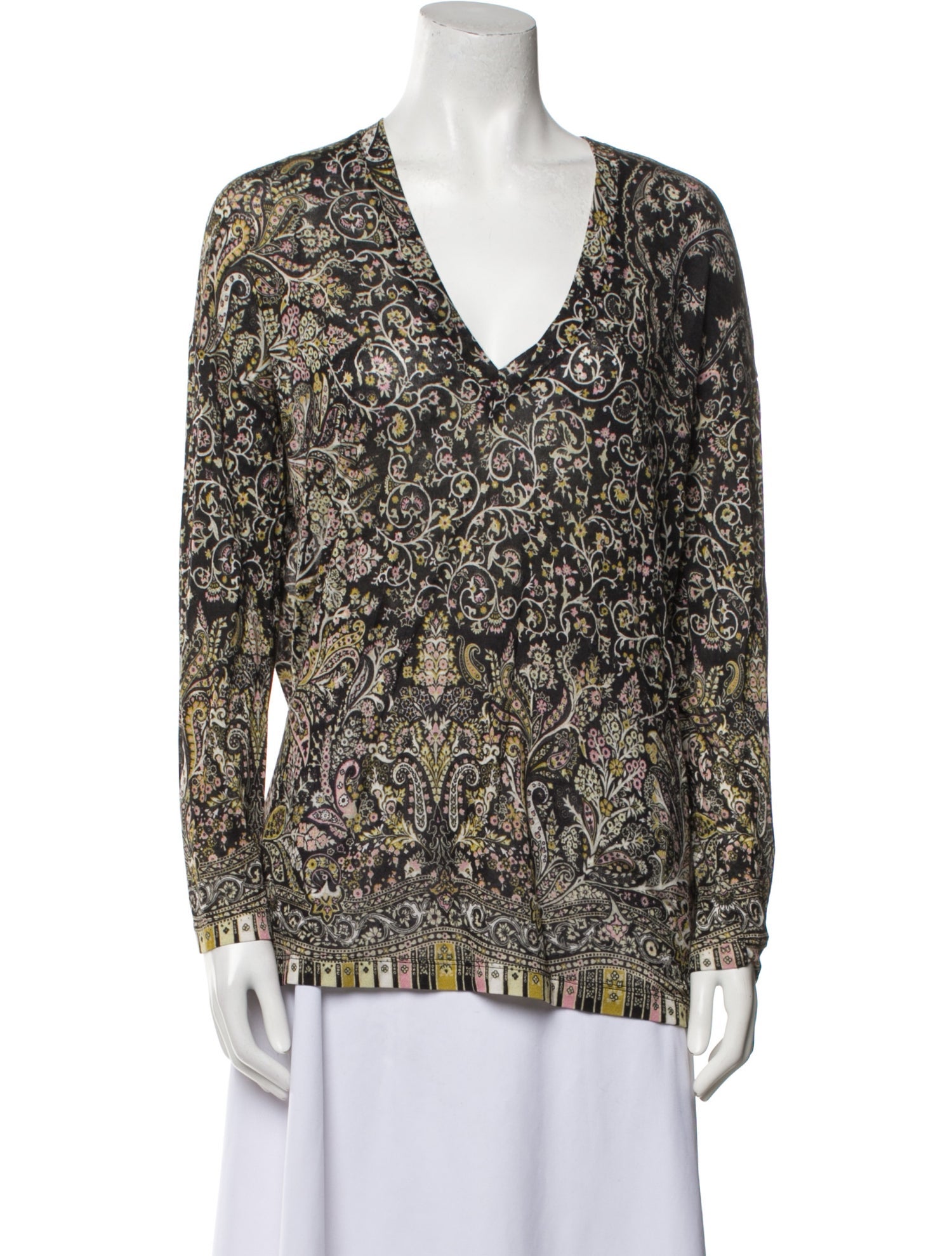 Etro Printed V-Neck Blouse w/ Tags - Black Tops, Clothing - ETR216886 ...