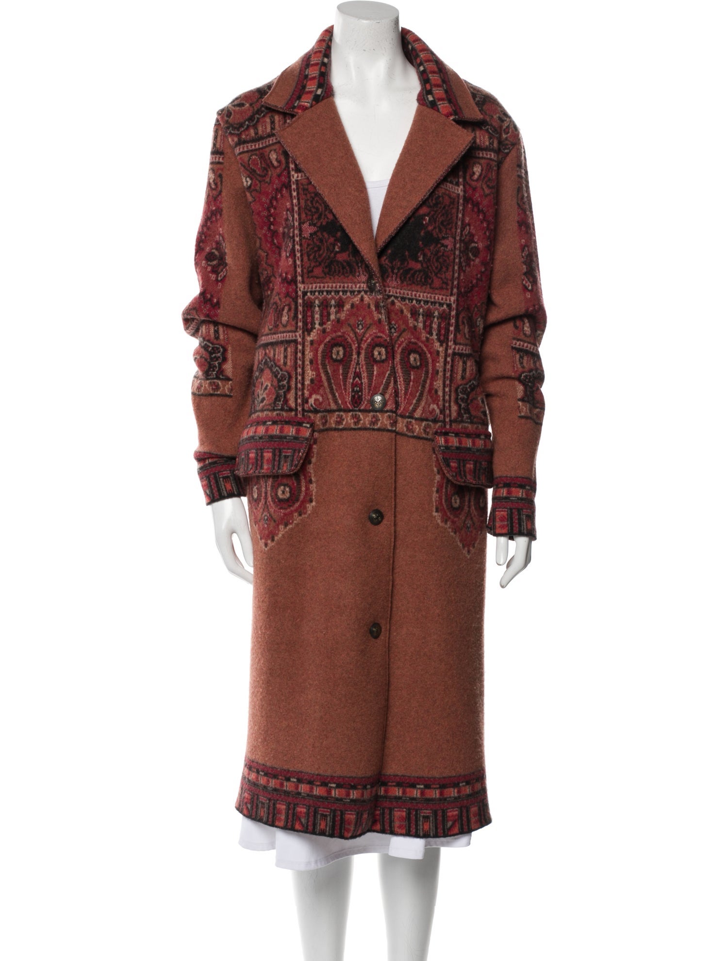 Etro Wool Paisley Print Trench Coat - Orange Coats, Clothing ...