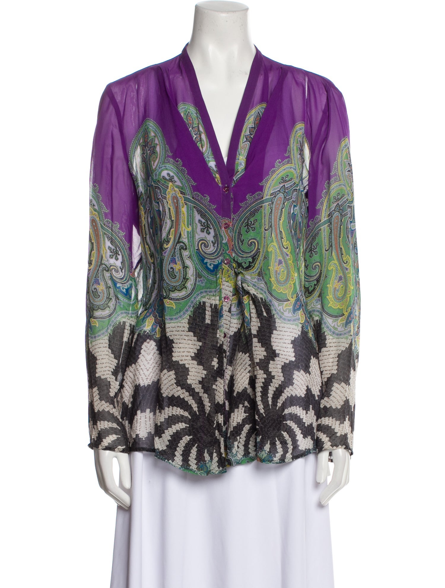 Etro Silk Printed Blouse - Green Tops, Clothing - ETR219362 | The RealReal