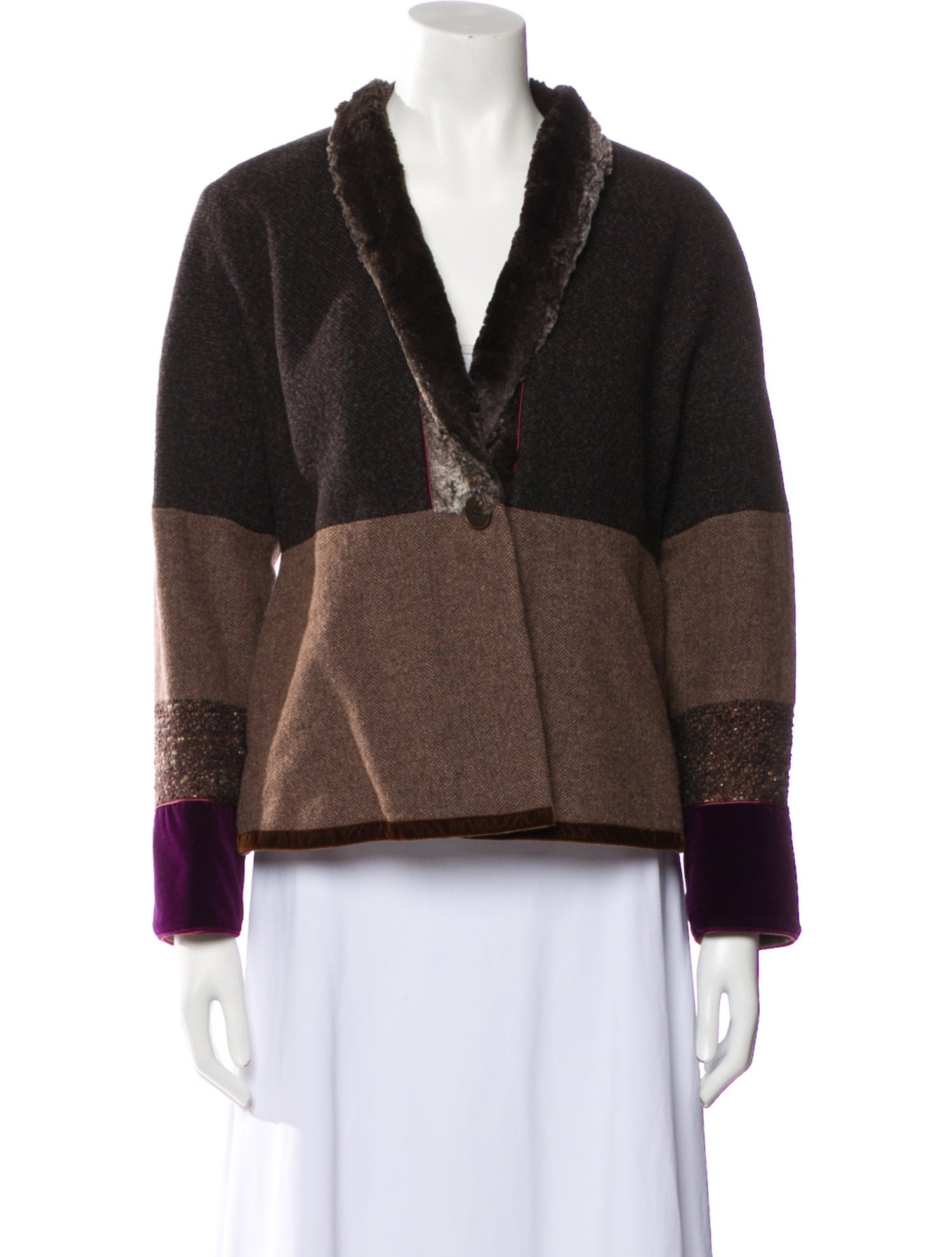 Etro Wool Colorblock Pattern Evening Jacket - Brown Jackets, Clothing ...