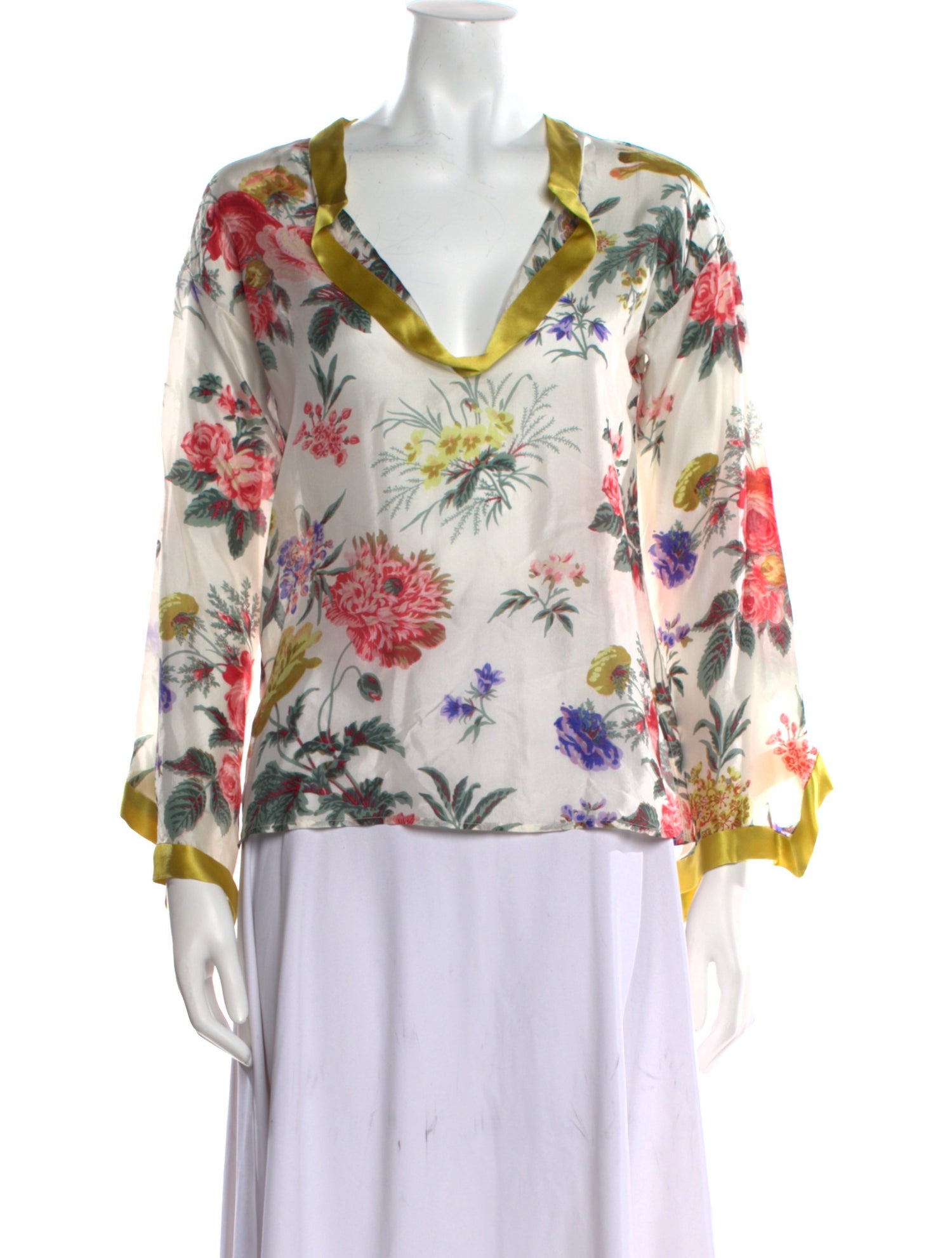 Etro Floral Print V-Neck Blouse - Green Tops, Clothing - ETR226157 ...