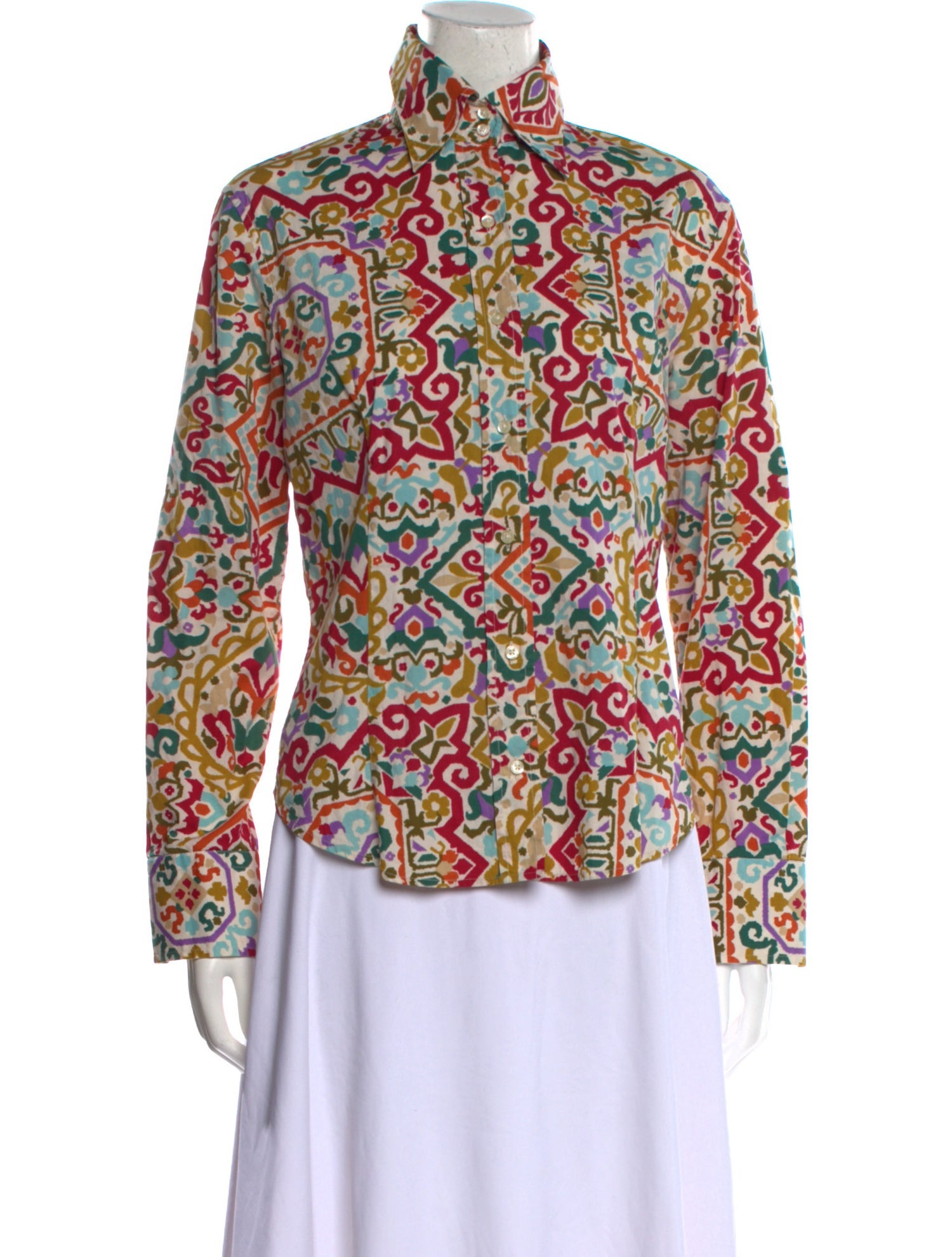 Etro Printed Mock Neck Button-Up Top - White Tops, Clothing - ETR226987 ...
