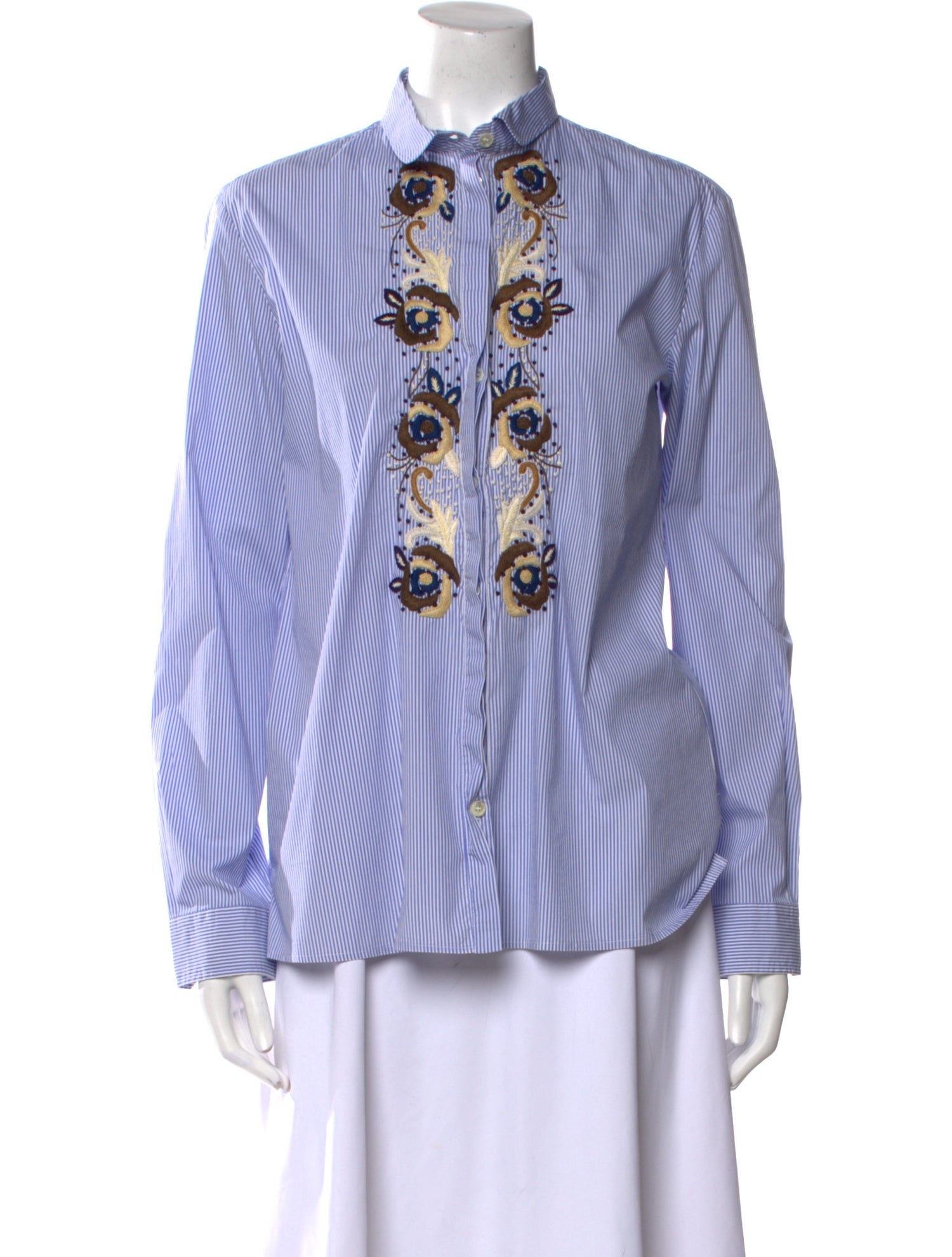 Etro Striped Mock Neck Button-Up Top - Blue Tops, Clothing - ETR227047 ...