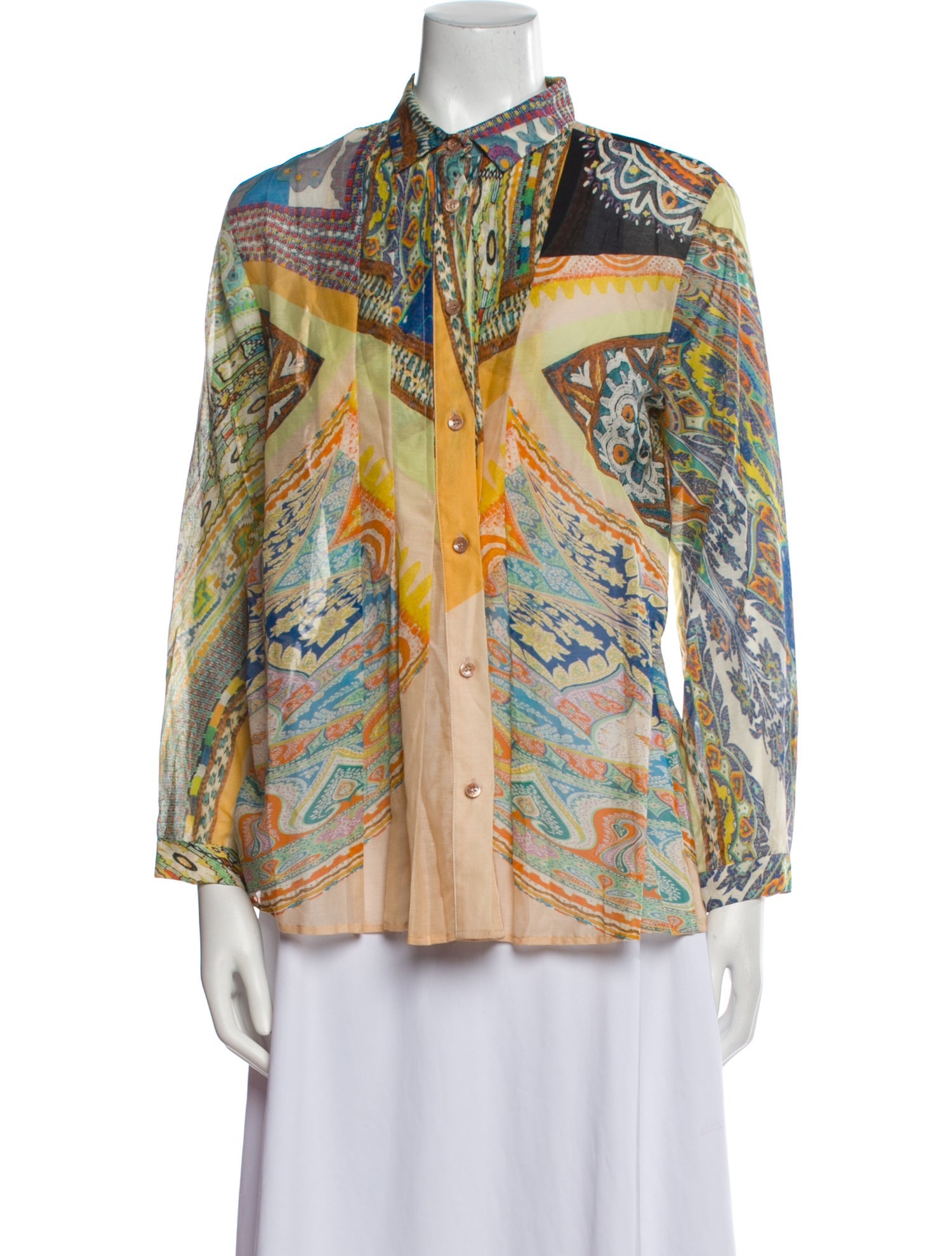 Etro Printed Three-Quarter Sleeve Blouse - Blue Tops, Clothing ...