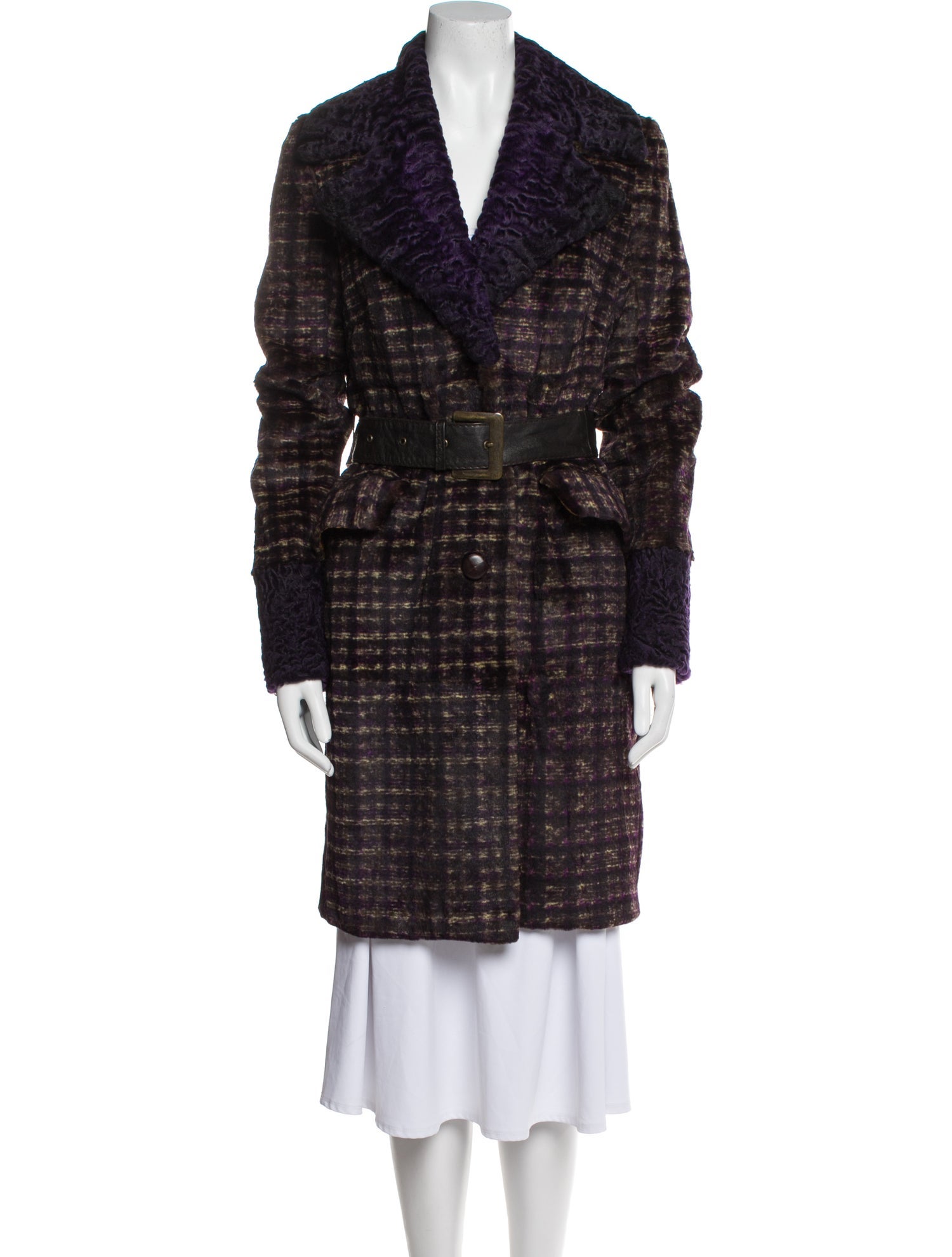 Etro Persian Lamb Plaid Print Fur Coat - Purple Coats, Clothing ...