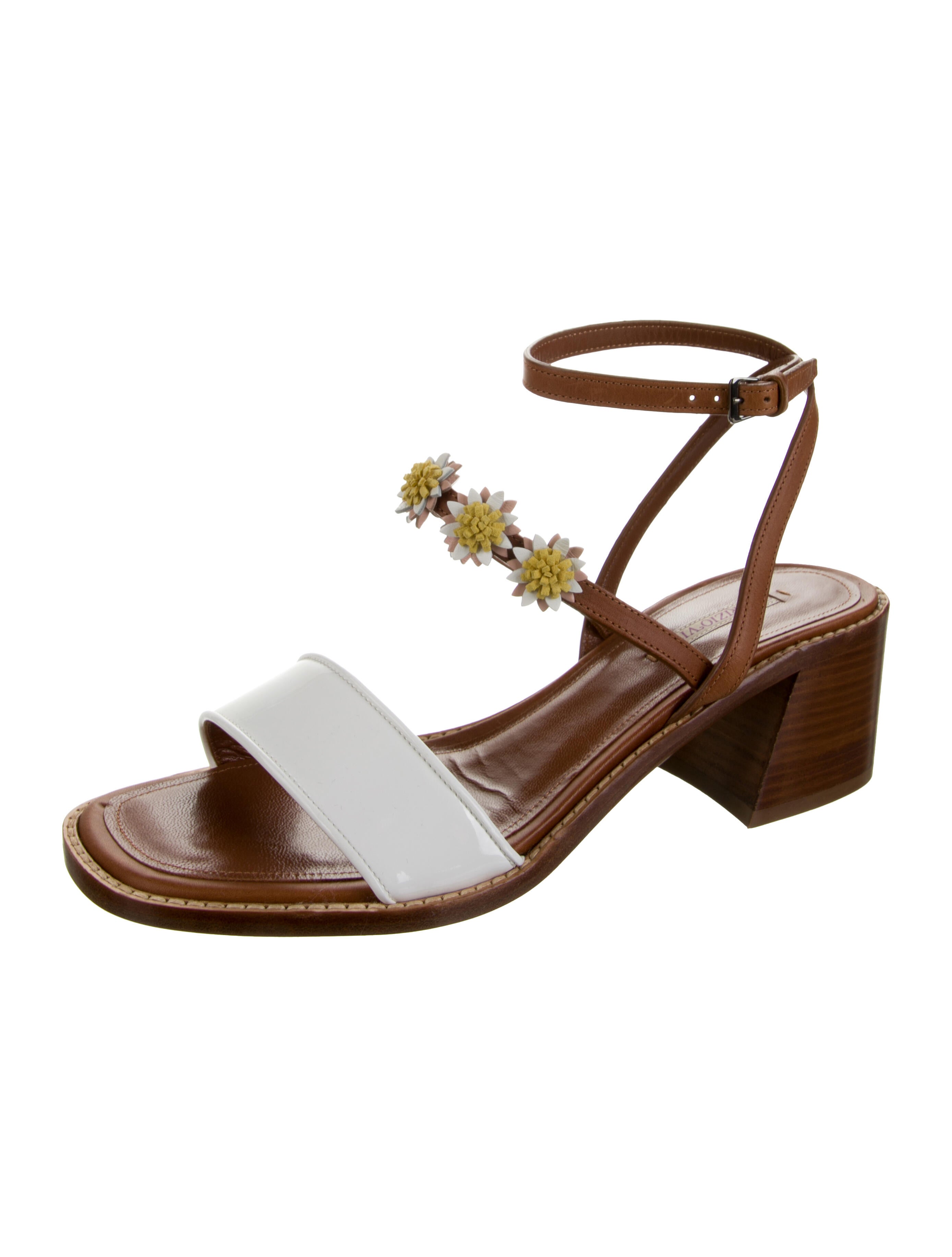 Fabrizio Viti Patent Leather Floral Print Sandals - White Sandals ...