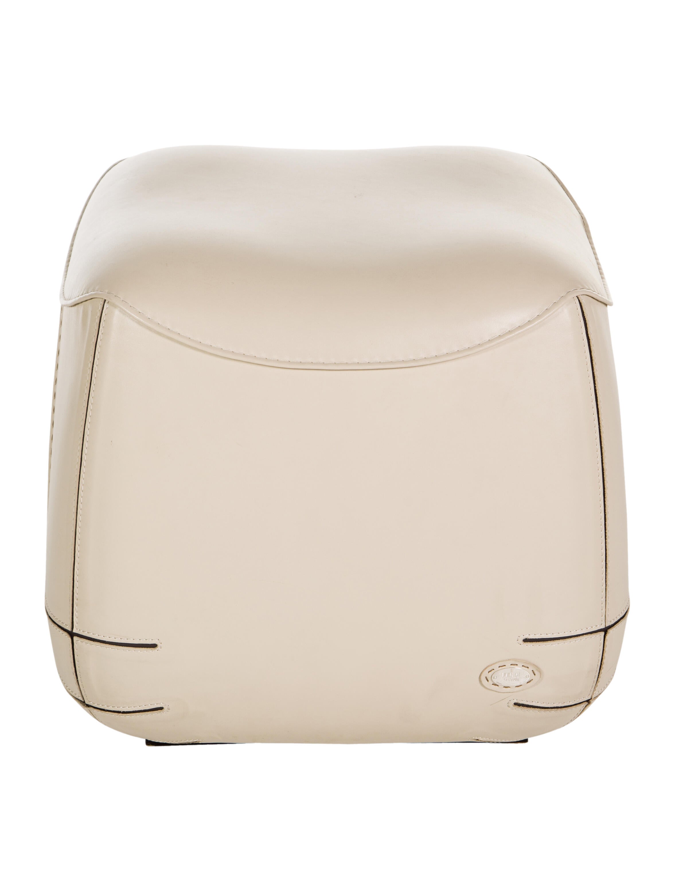 Fendi Casa Selleria Leather Pouf - White, 1 pieces Ottomans & Benches ...
