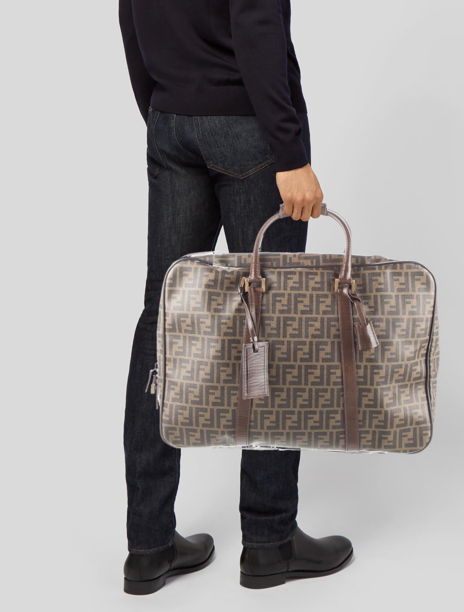 Fendi Leather-Trimmed Zucca Suitcase - Brown Suitcases, Luggage ...