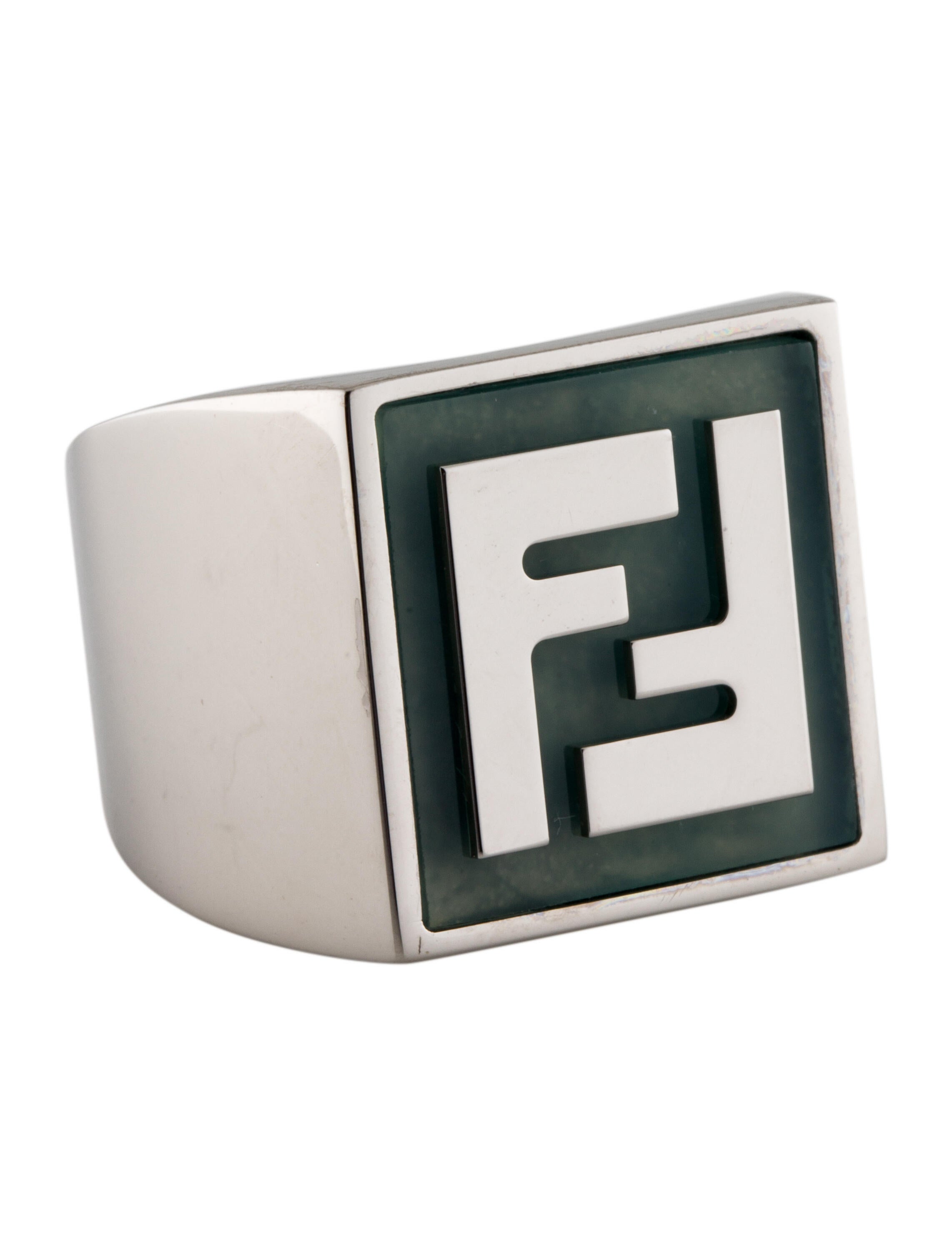 Fendi FF Signet Ring - Blue, Palladium-Plated Signet Ring, Rings ...