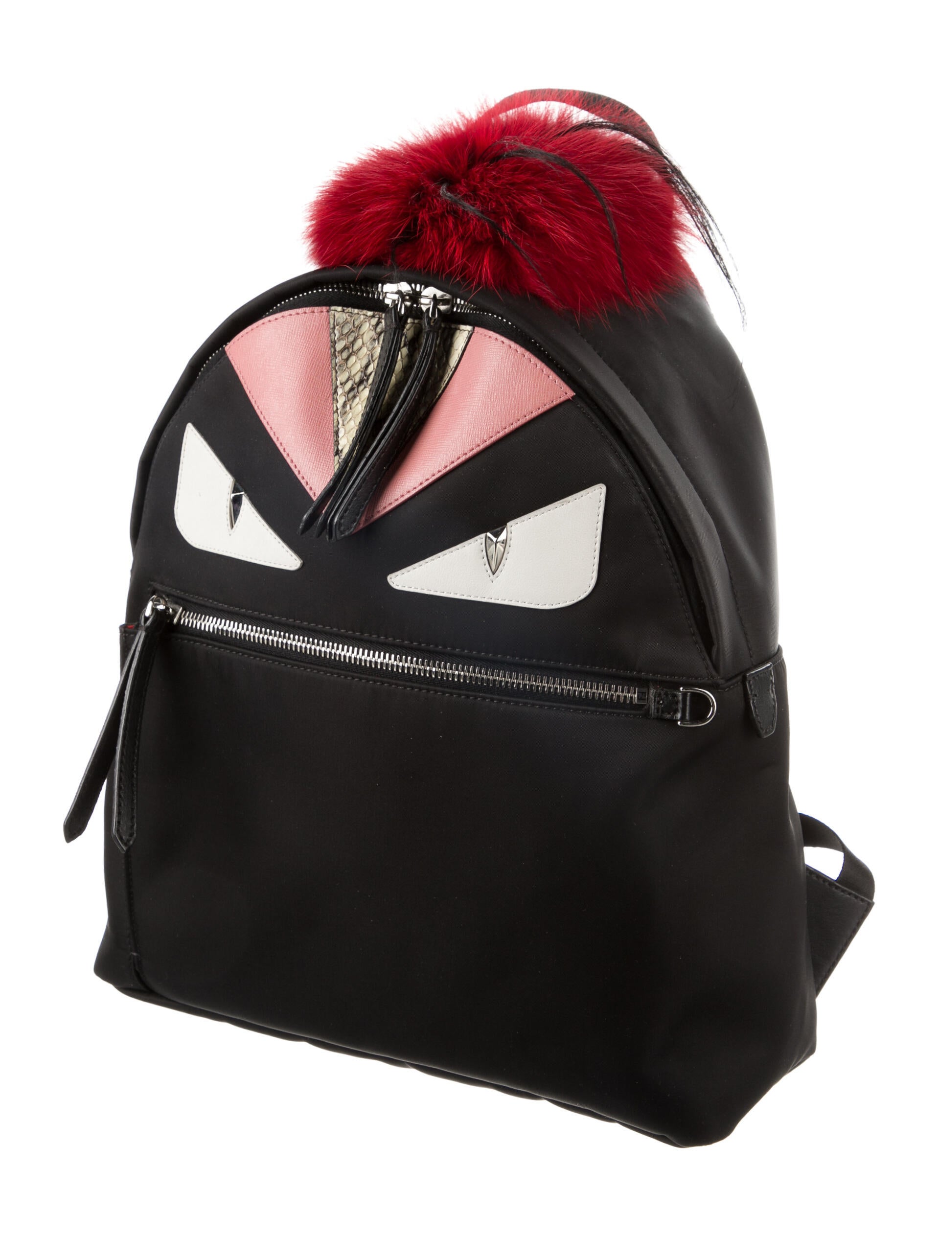 Fendi Fur-Trimmed Monster Backpack - Black Backpacks, Handbags ...
