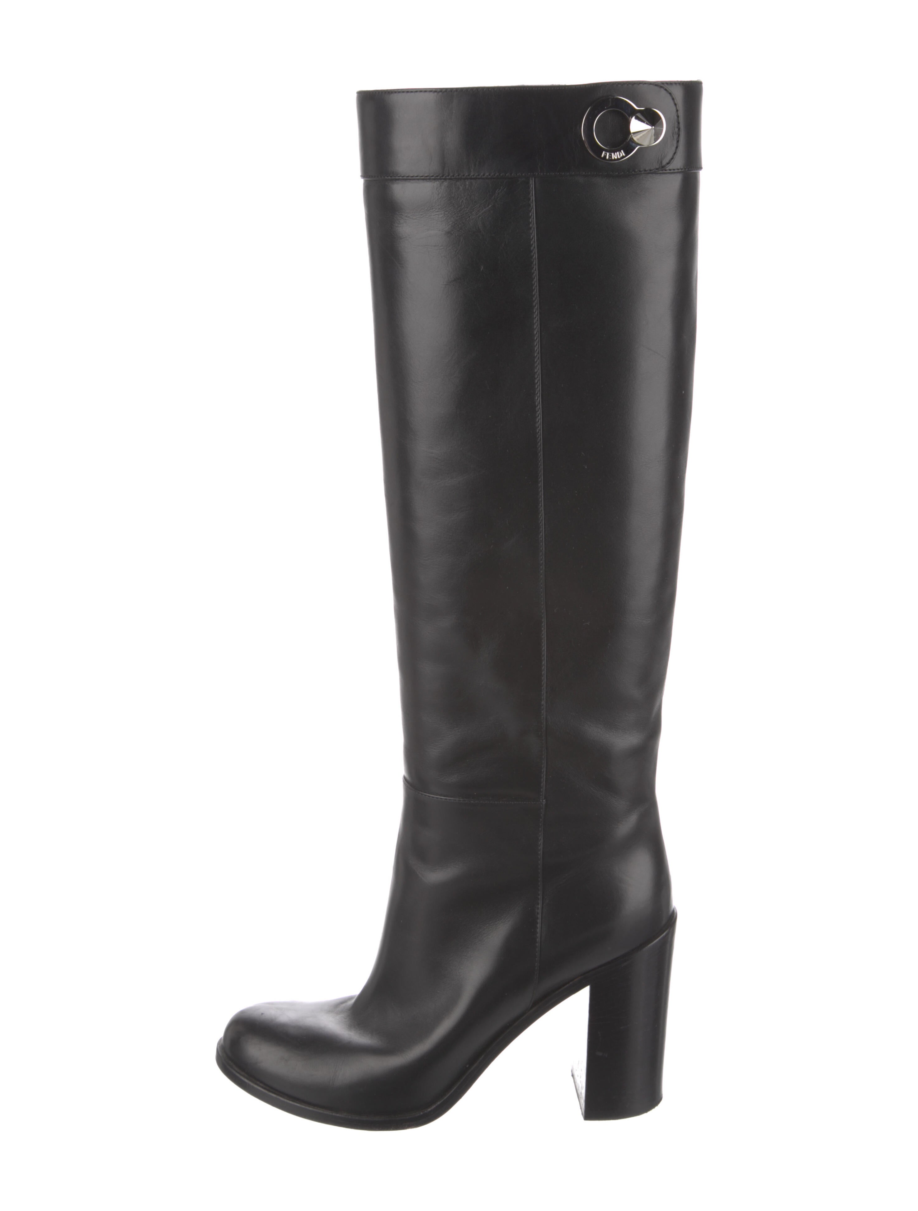 Fendi Karligraphy Accent Leather Boots - Black Boots, Shoes - FEN173000 ...