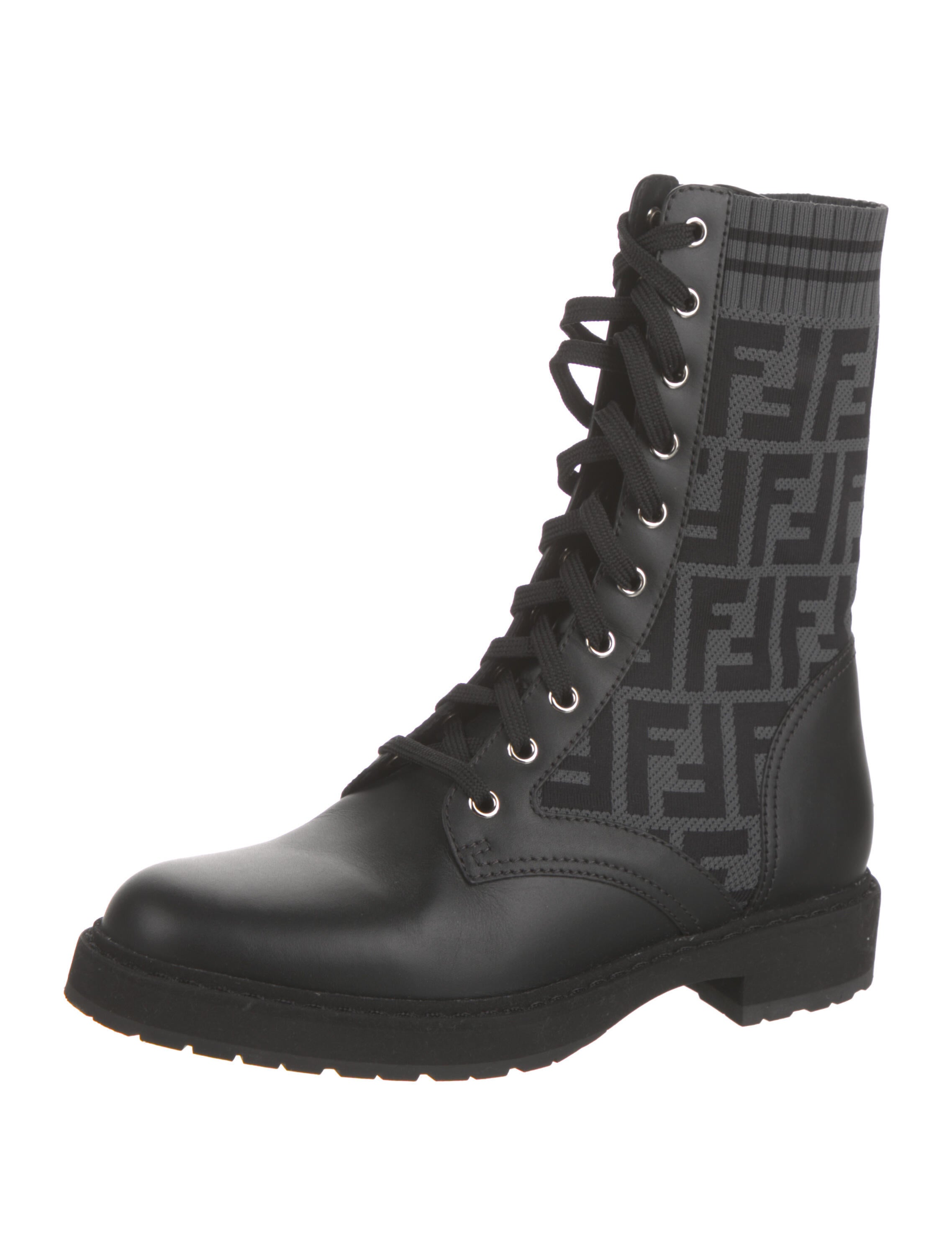 Fendi Karligraphy Accent Leather Boots - Black Boots, Shoes - FEN173000 ...