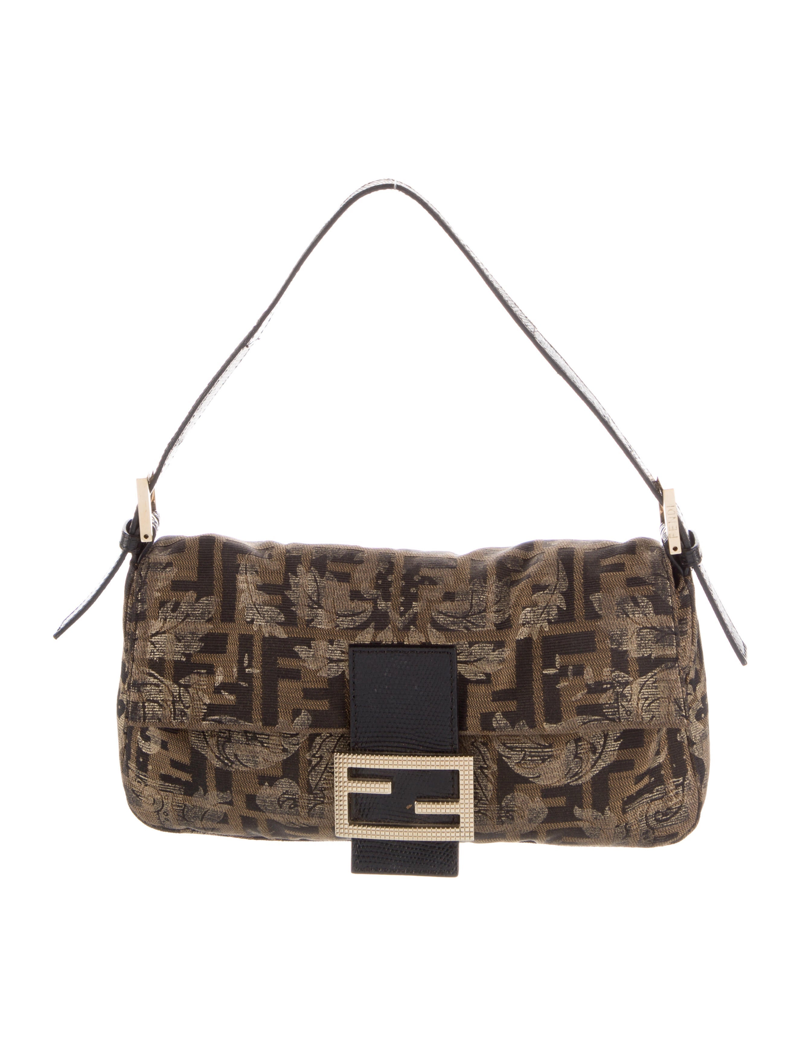 Fendi Lizard-Trimmed Zucca Baguette Bag - Brown Mini Bags, Handbags ...