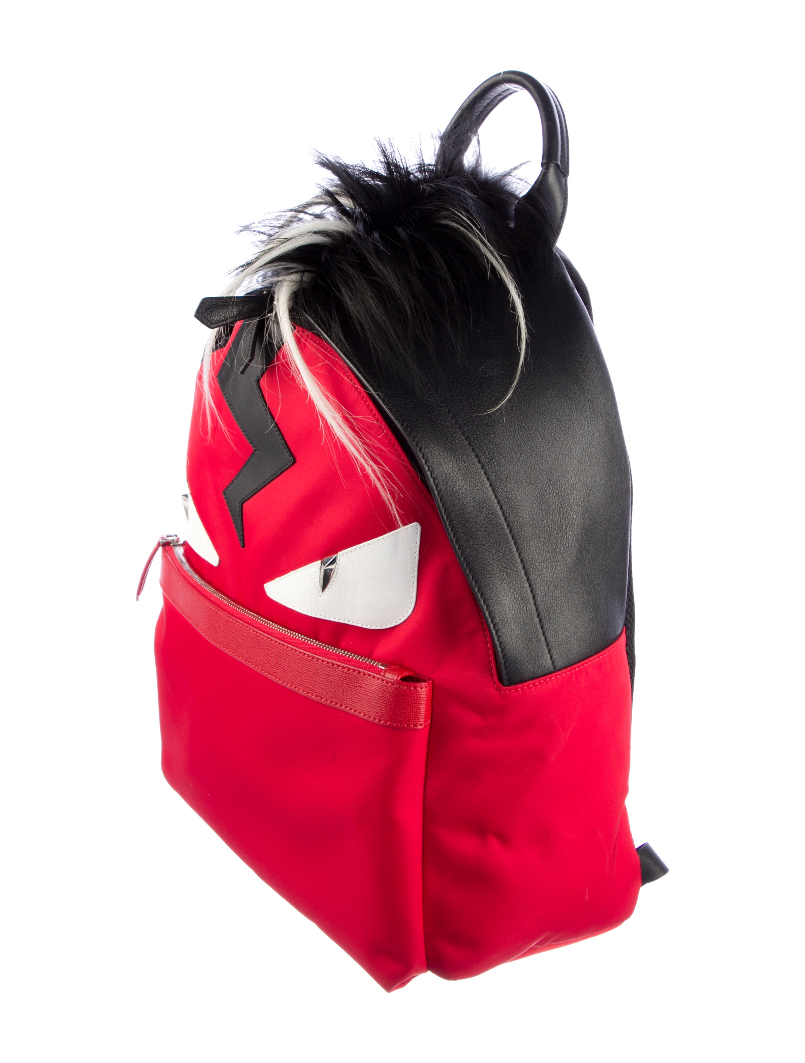 Fendi Fur-Trimmed Monster Eyes Backpack - Red Backpacks, Bags ...