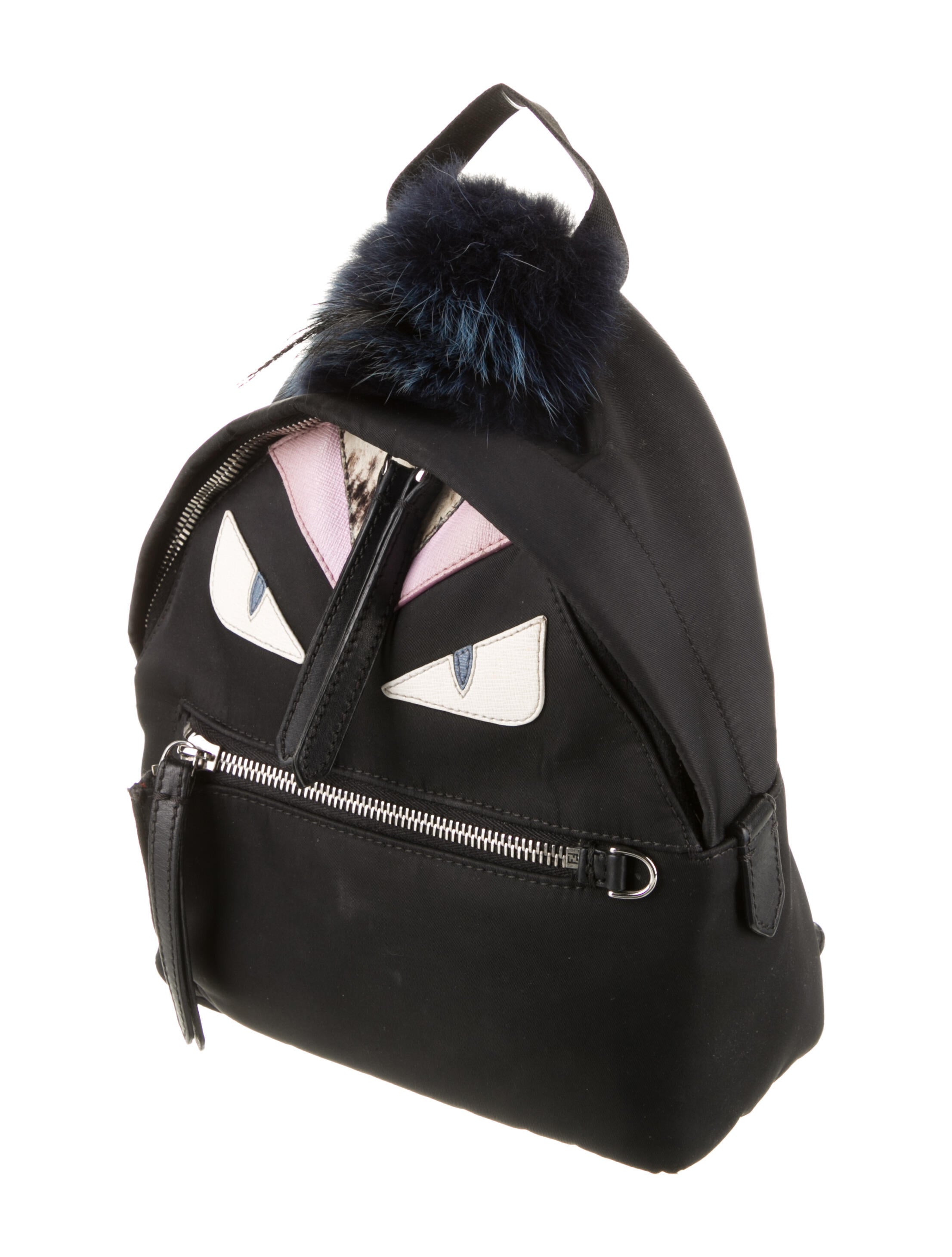Fendi Fur-Trimmed Monster Eyes Mini Backpack - Black Backpacks ...