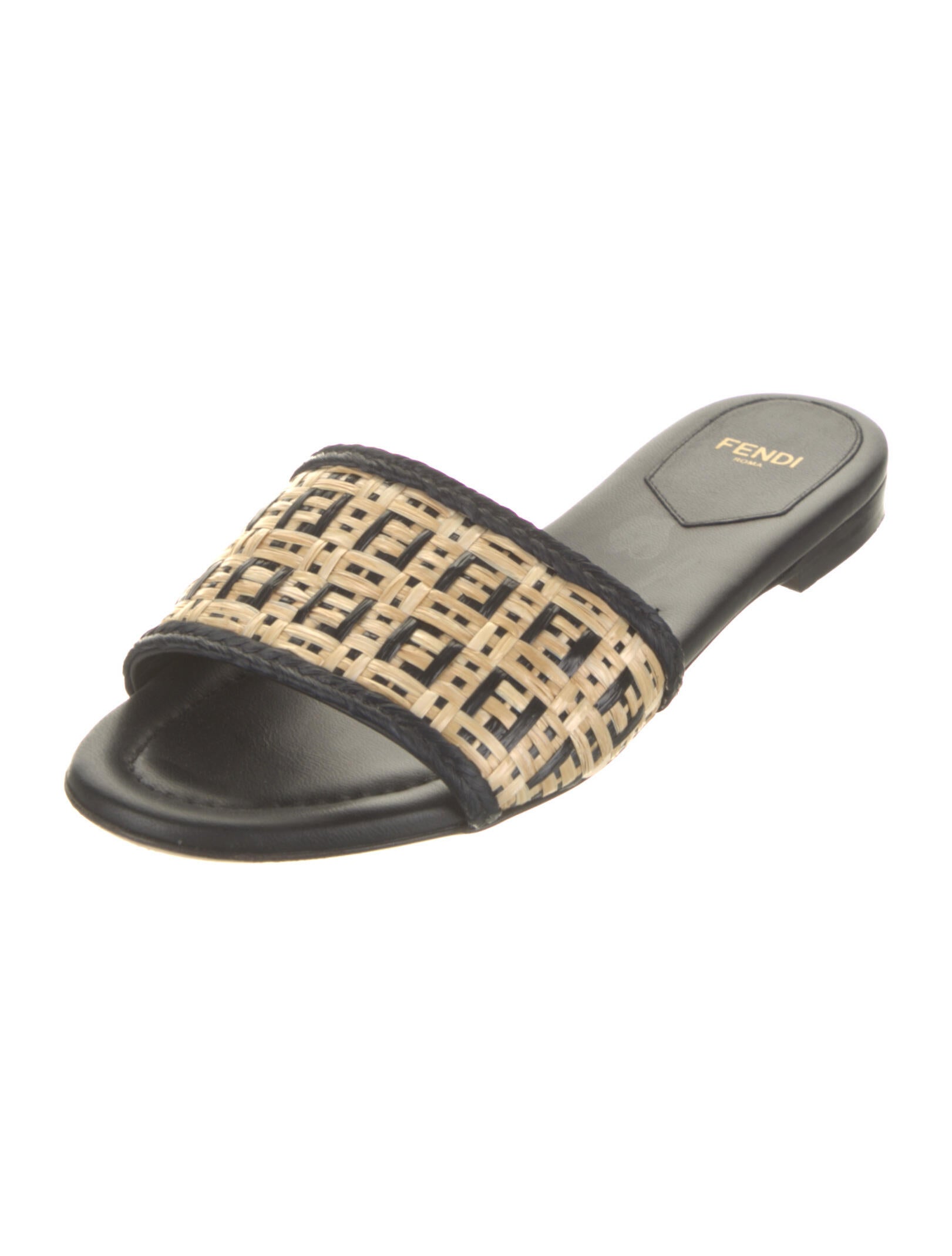 Fendi Zucca FF Logo Raffia Slides - Black Sandals, Shoes - FEN257162 ...