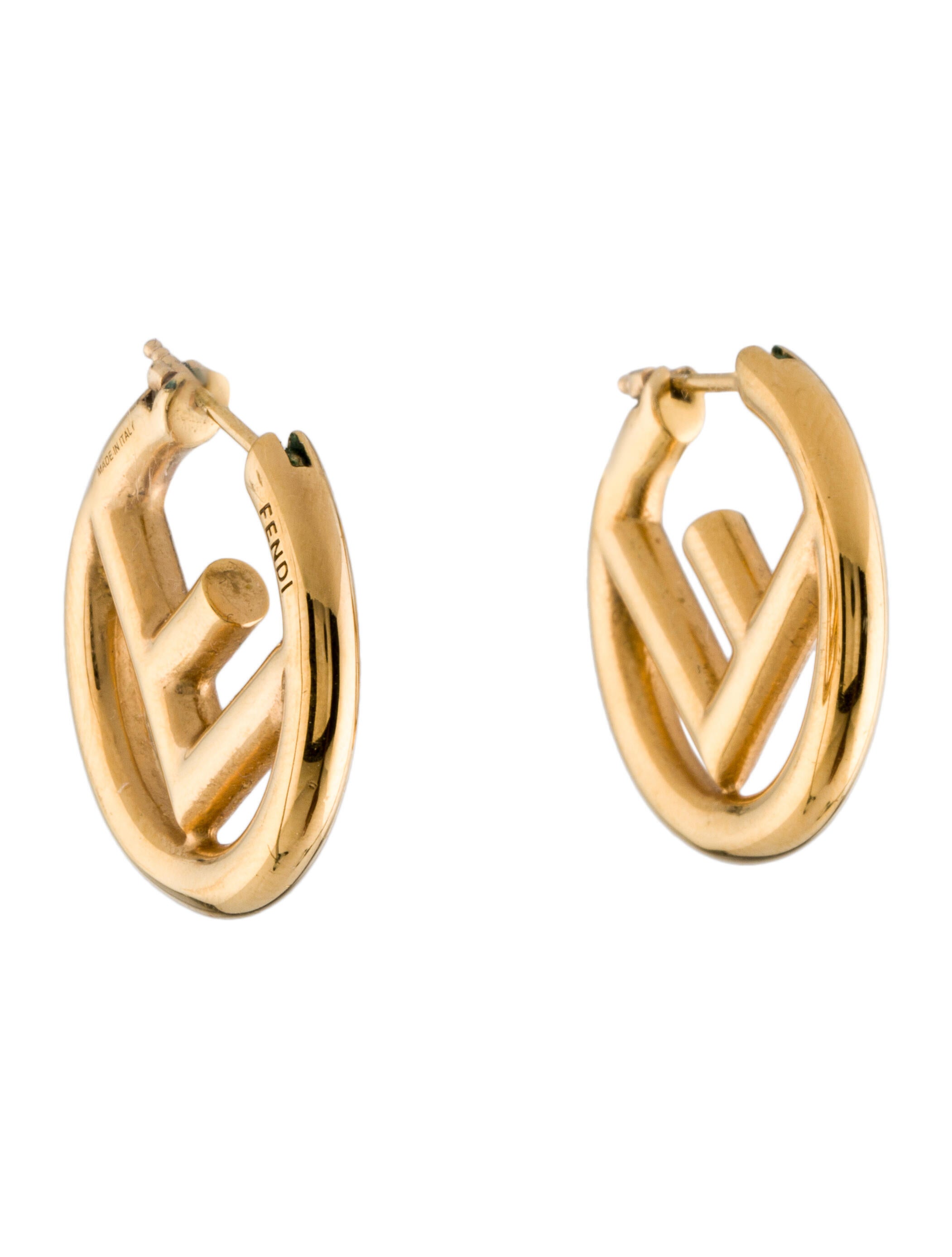 Fendi 'F Is Fendi' Hoop Earrings - Gold-Tone Metal Hoop, Earrings ...