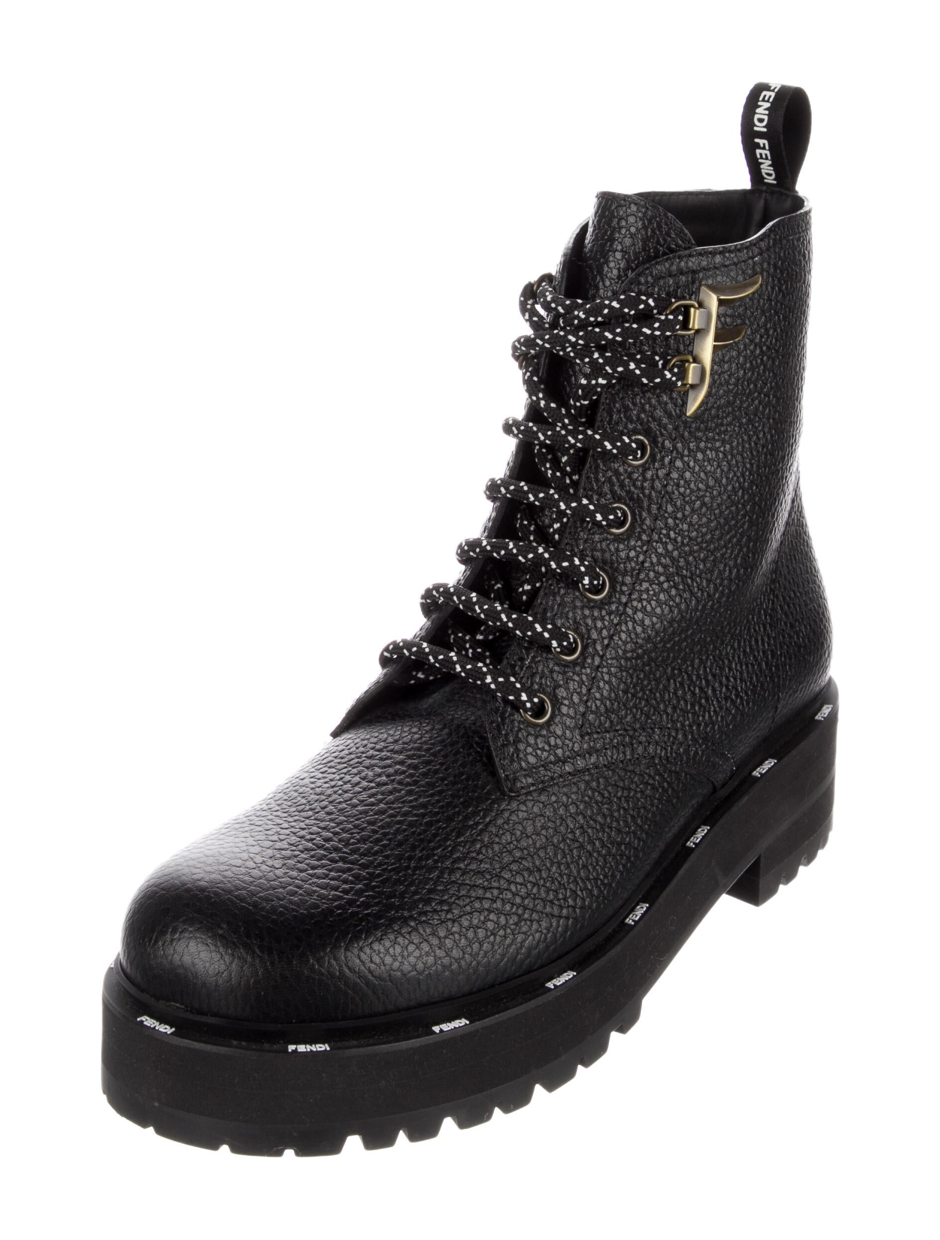 Fendi Leather Colorblock Pattern Combat Boots - Boots, Shoes | The RealReal