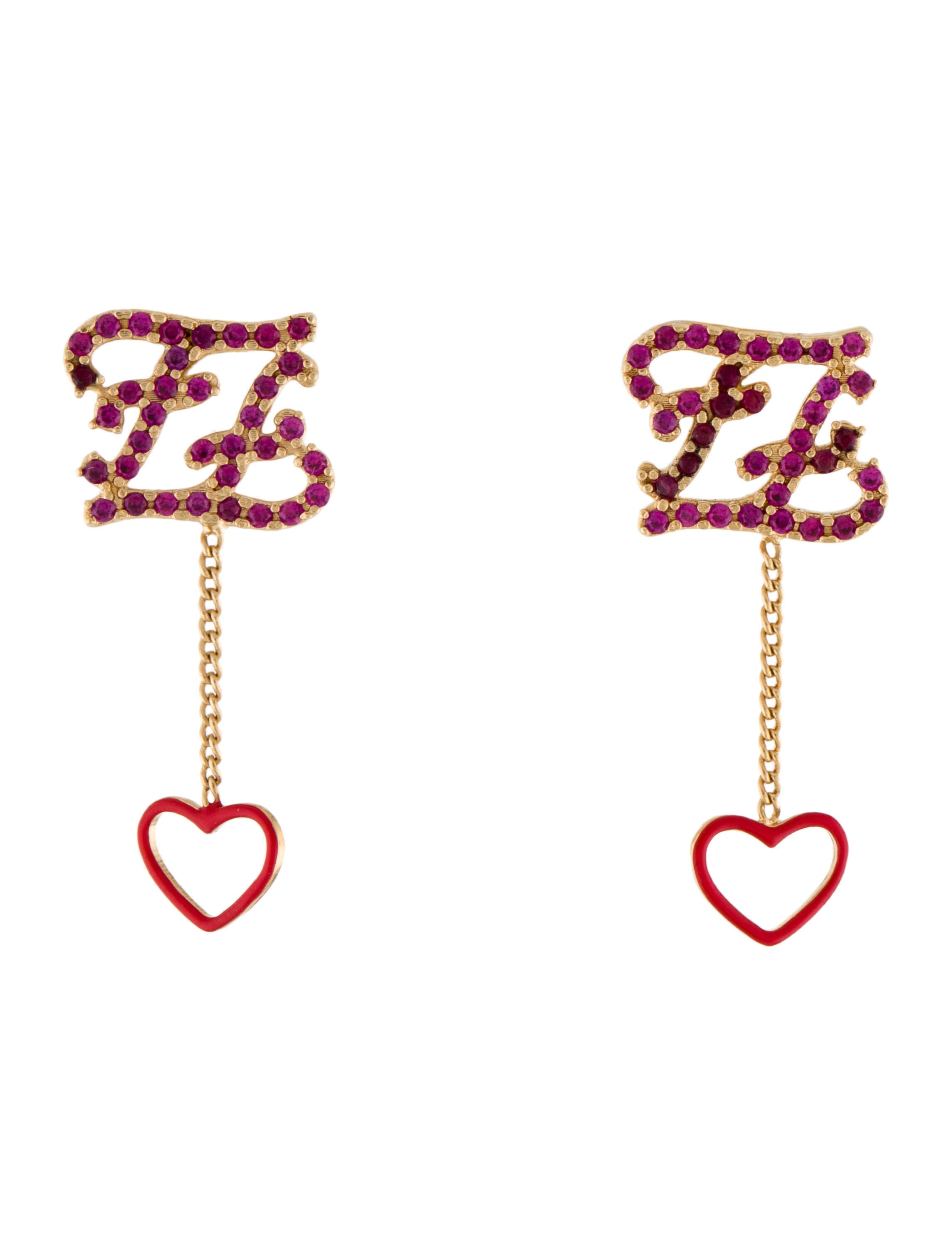Fendi Script Drop Earrings - Red, Gold-Tone Metal Stud, Earrings ...