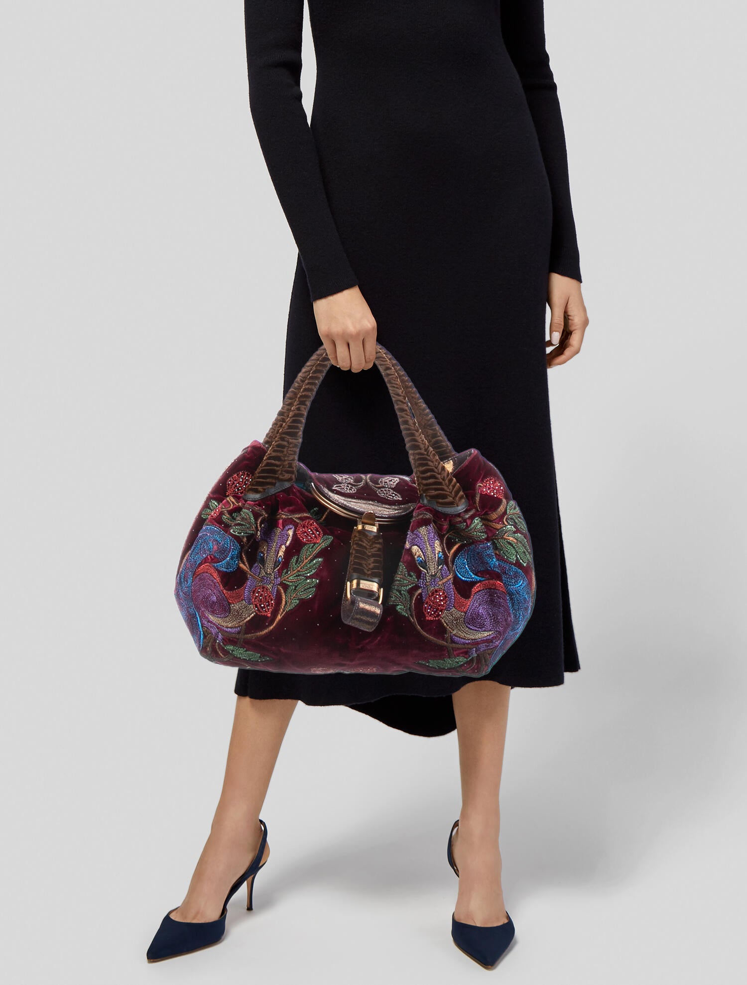 Fendi Embroidered Velvet Squirrel Spy Bag - Burgundy Shoulder Bags ...