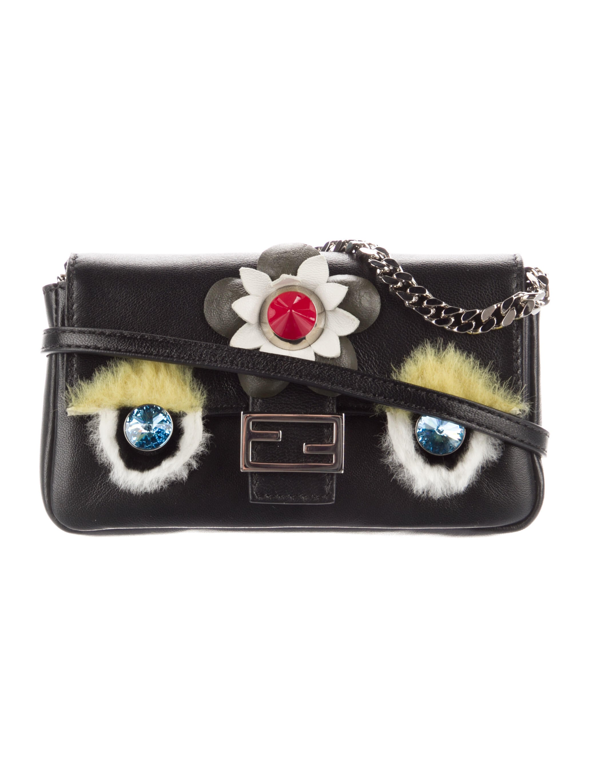 Fendi Fur-Trimmed Monster Micro Baguette - Green Mini Bags, Handbags ...