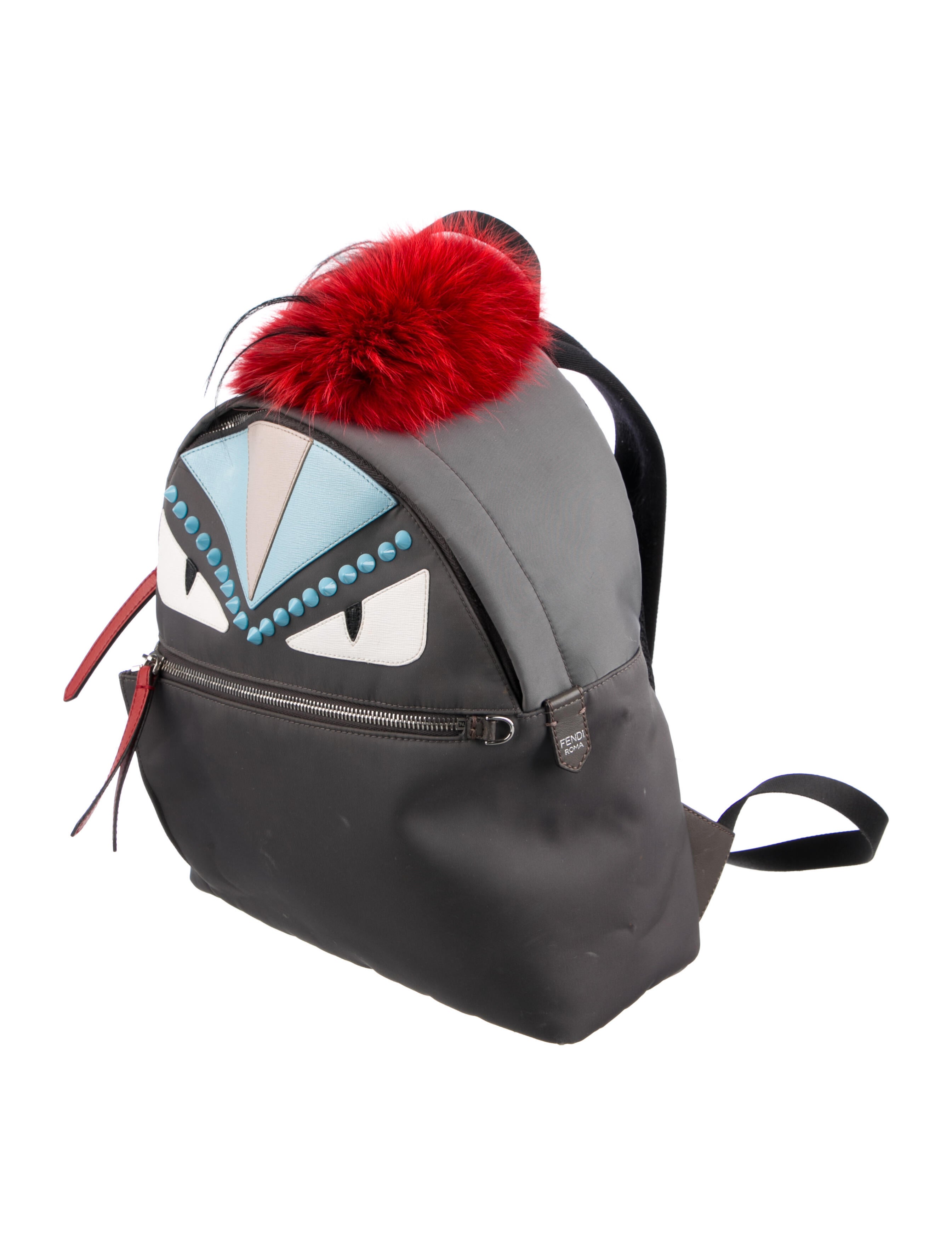 Fendi Fur-Trimmed Nylon Monster Eyes Backpack - Grey Backpacks ...