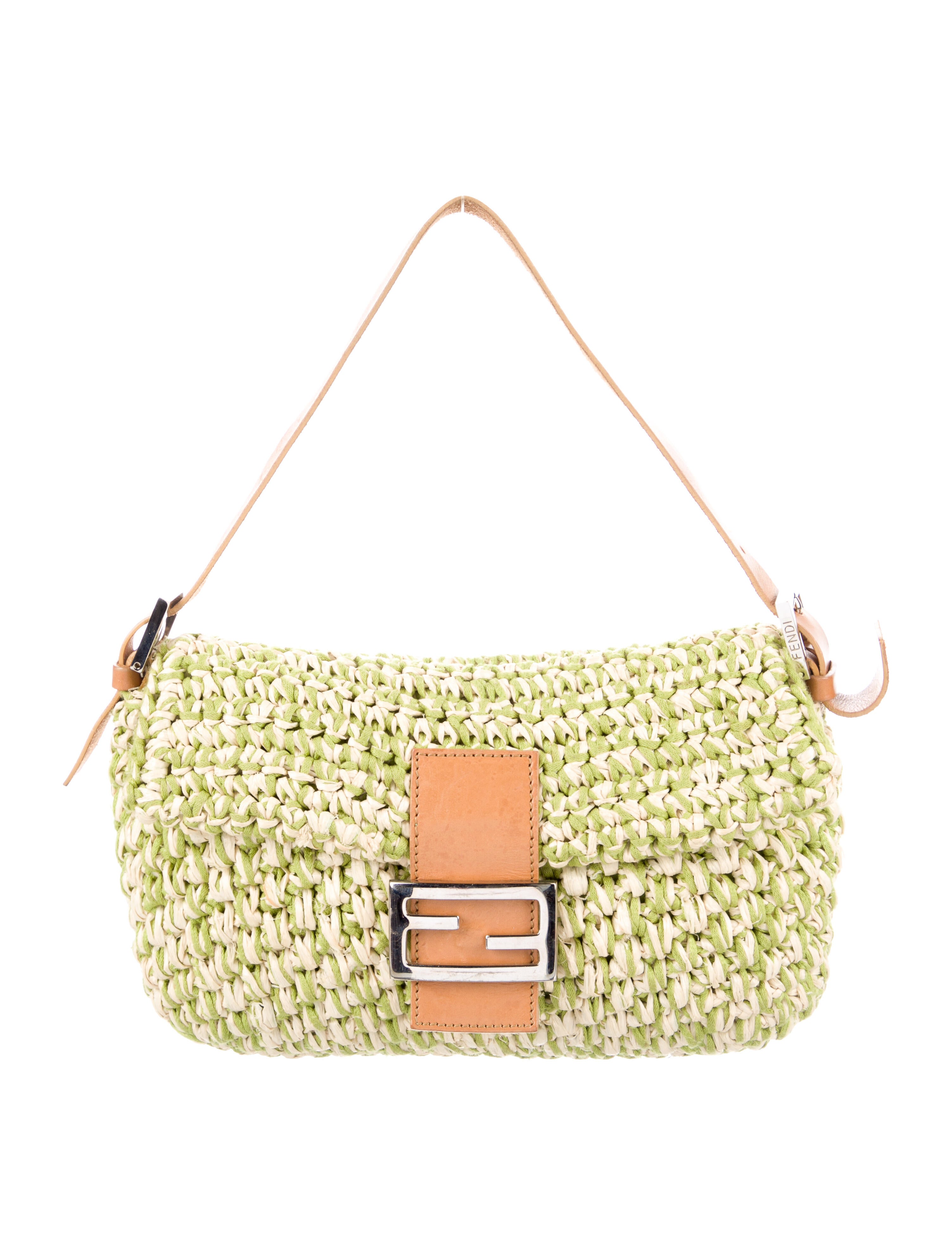 Fendi Leather-Trimmed Raffia Baguette - Green Shoulder Bags, Handbags ...