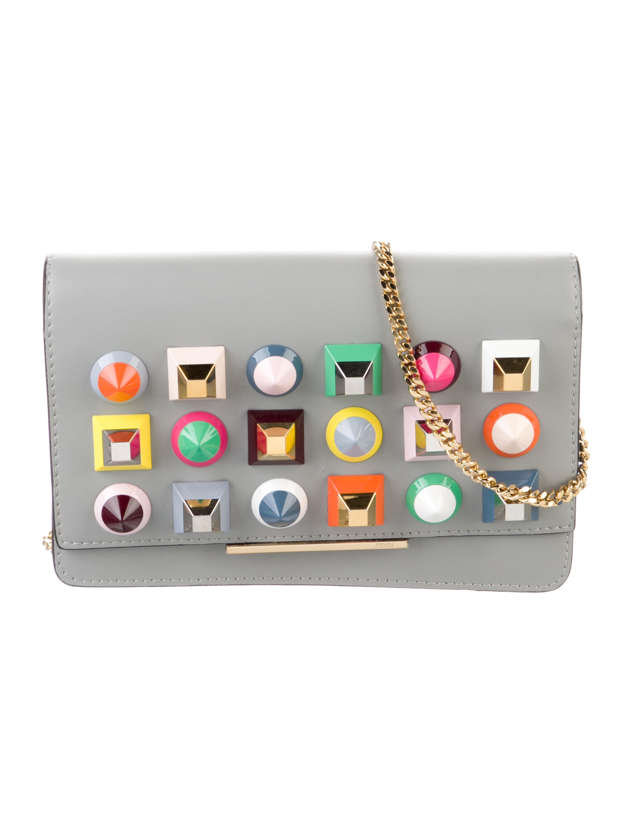 Fendi Studded Tube Wallet On Chain - Grey Crossbody Bags, Handbags ...