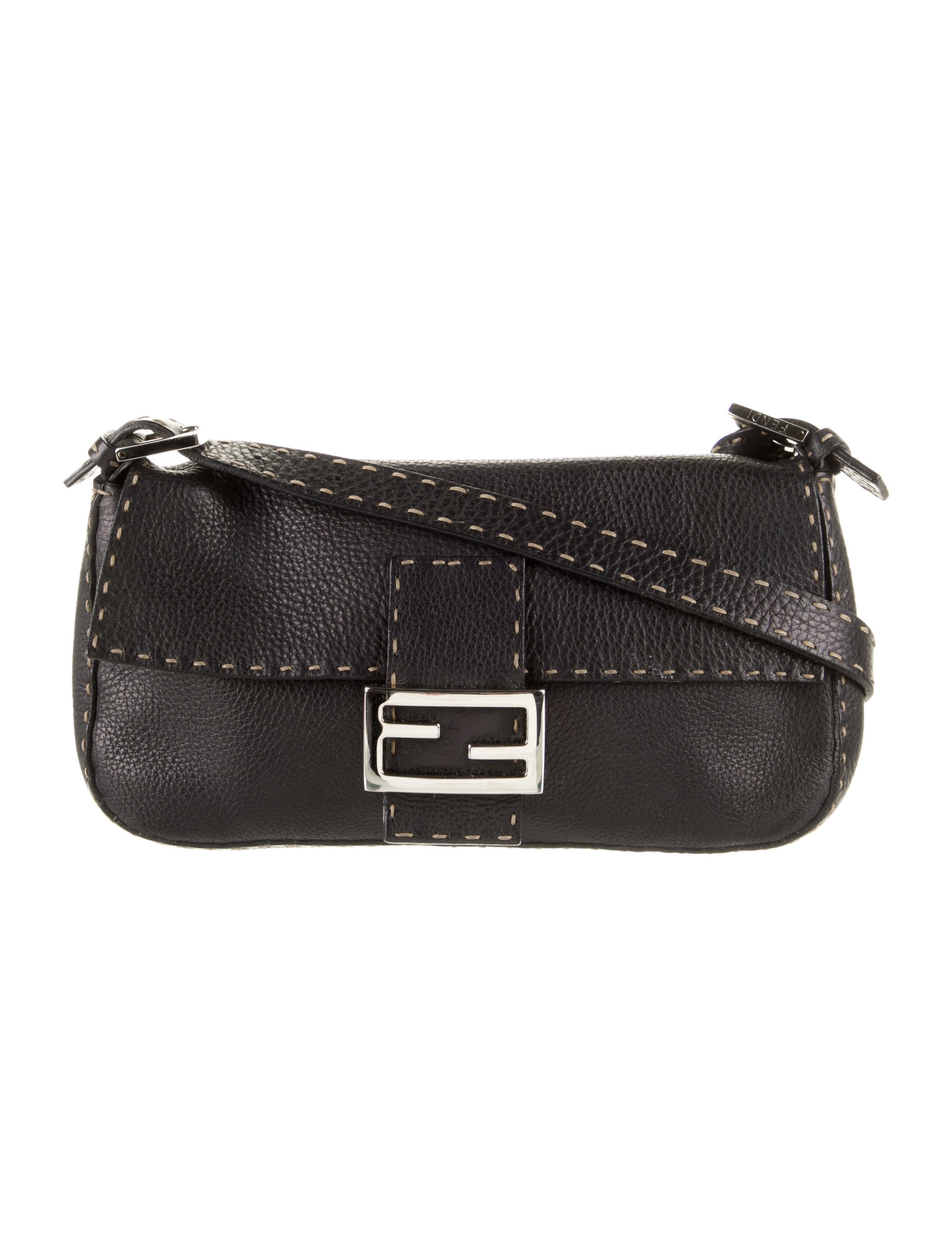 Fendi Selleria Leather Mini Baguette - Black Shoulder Bags, Handbags ...