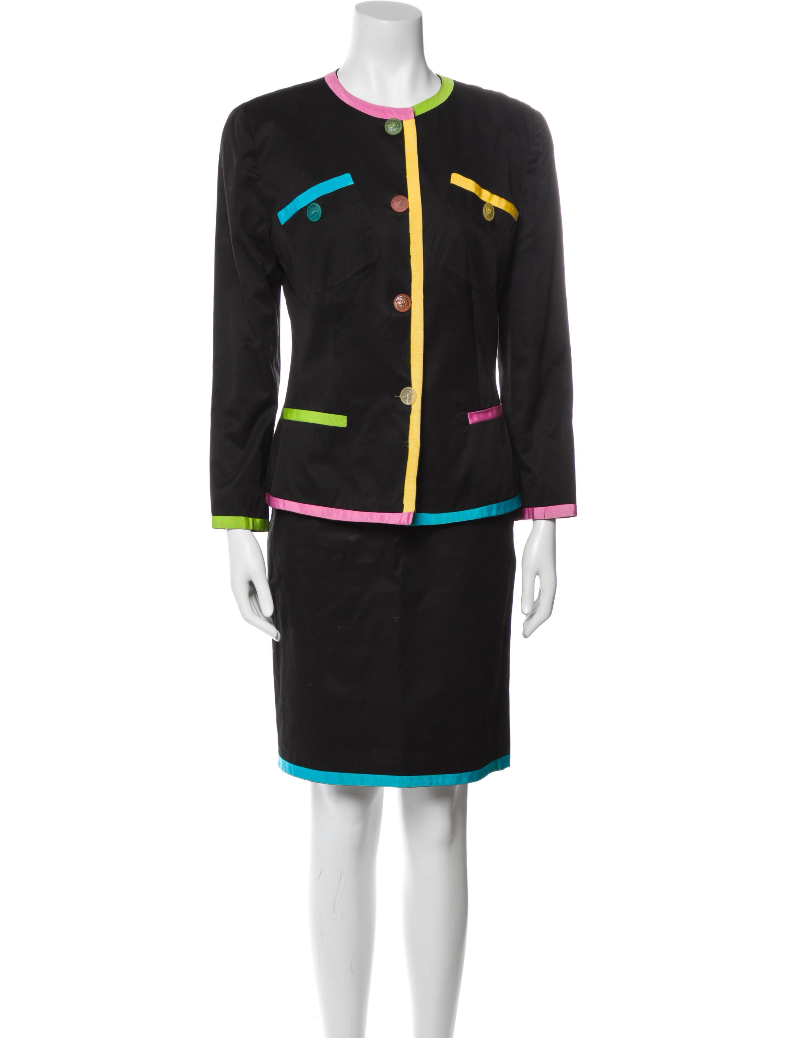 Fendi Colorblock Pattern Grosgrain Trim Skirt Suit - Black Suits and ...