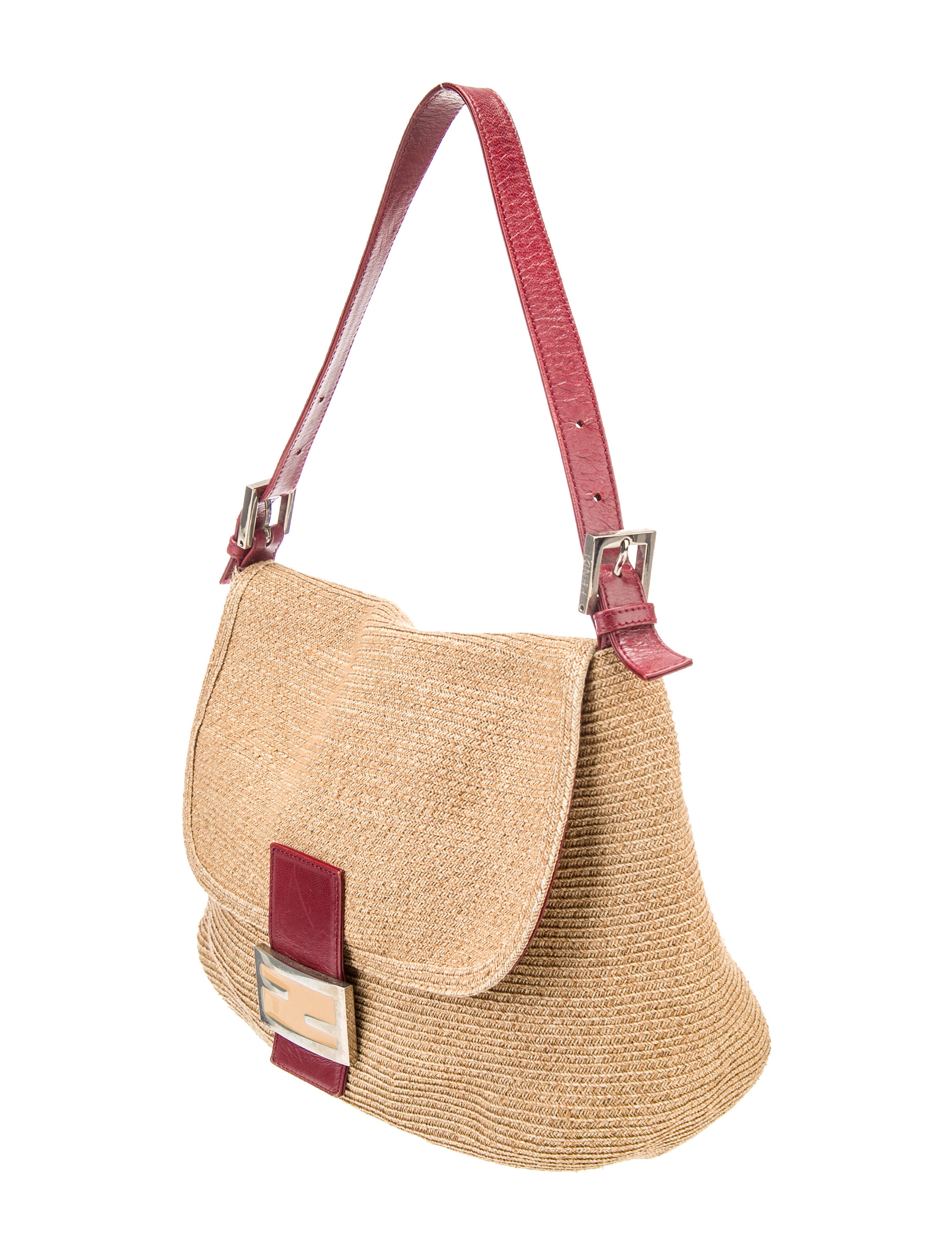 Fendi Leather Trimmed Raffia Mama Baguette - Neutrals Shoulder Bags ...