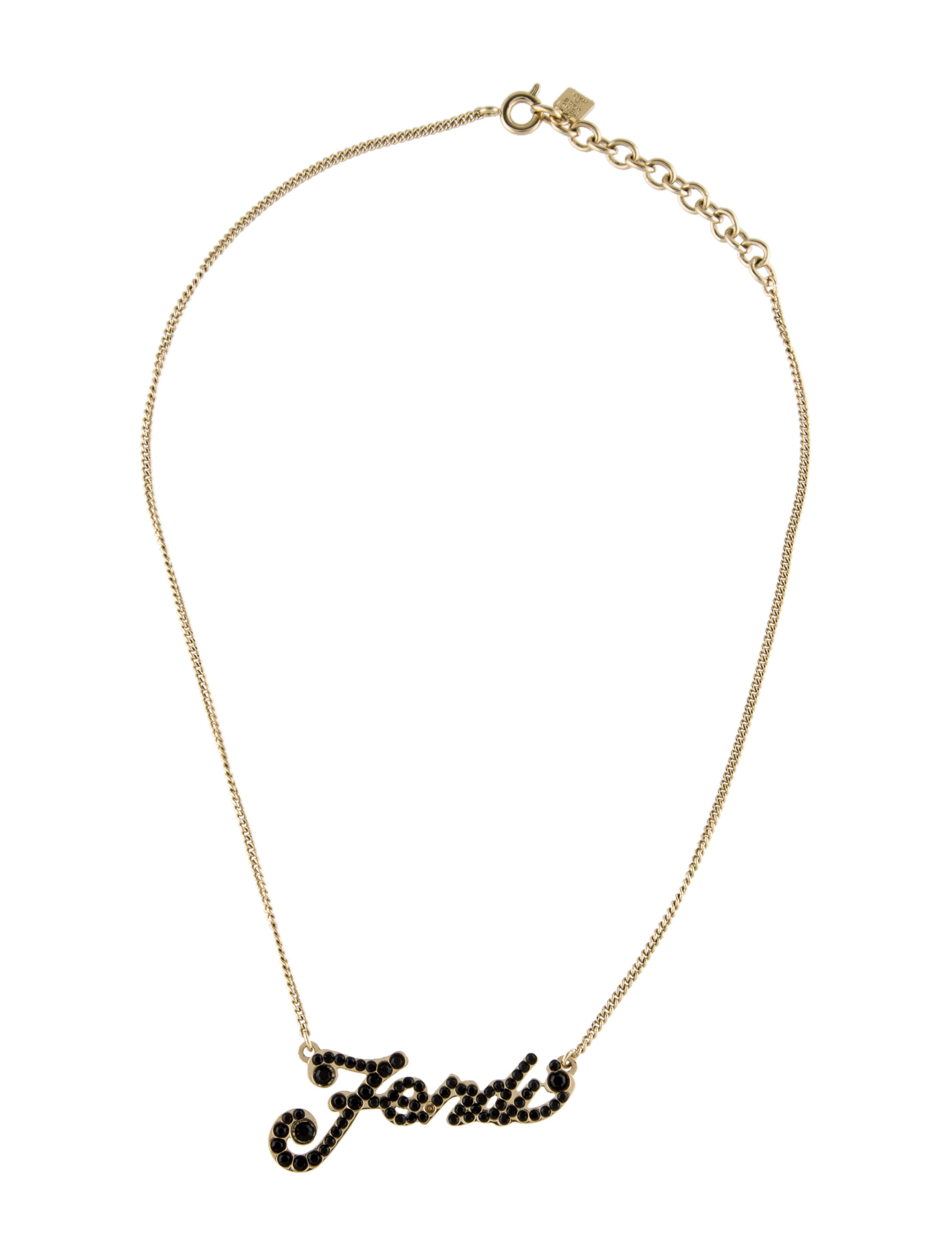 Fendi Crystal Logo Pendant Necklace - Black Pendant Necklace, Necklaces ...