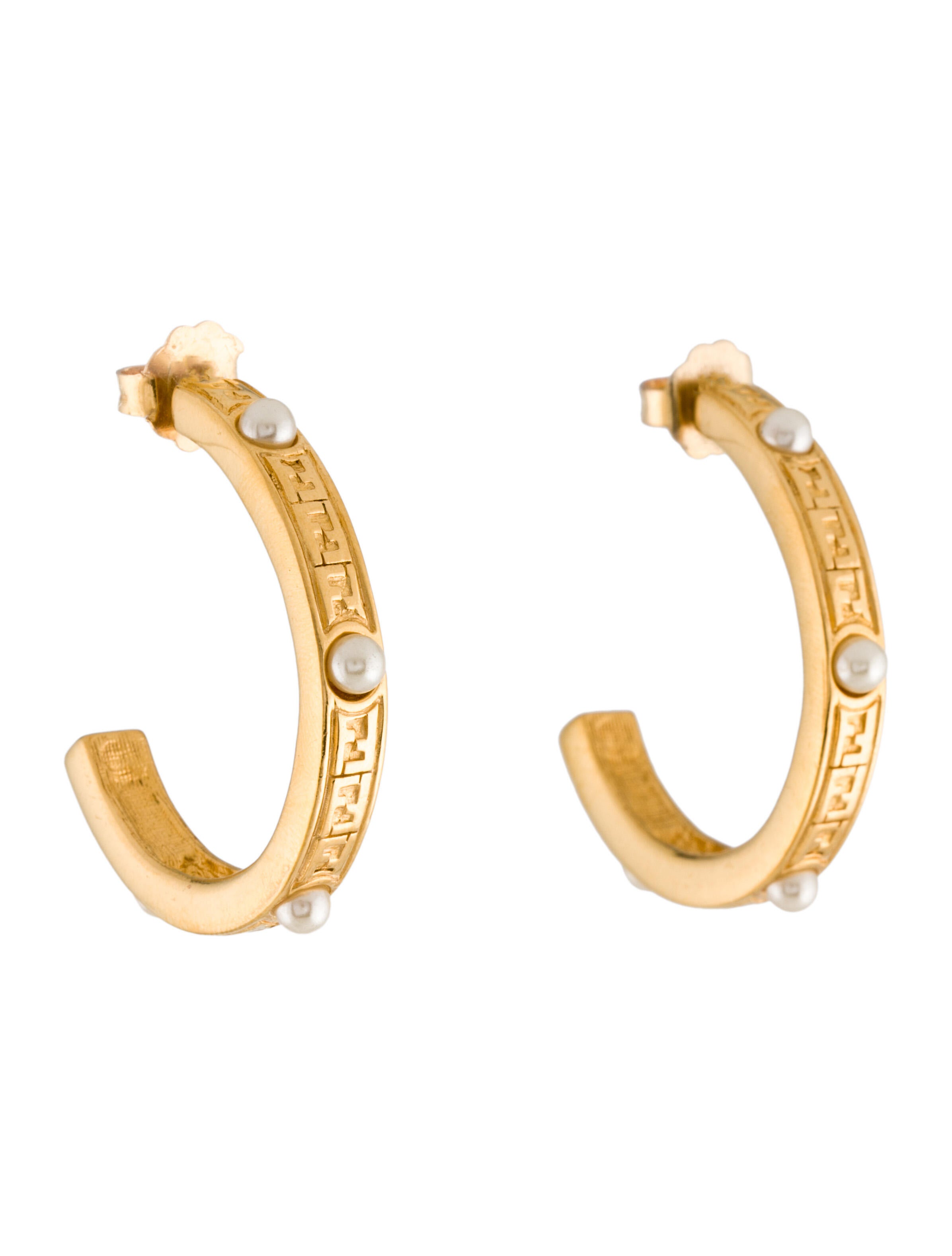 Fendi Faux Pearl Hoop Earrings - Gold-Tone Metal Hoop, Earrings ...