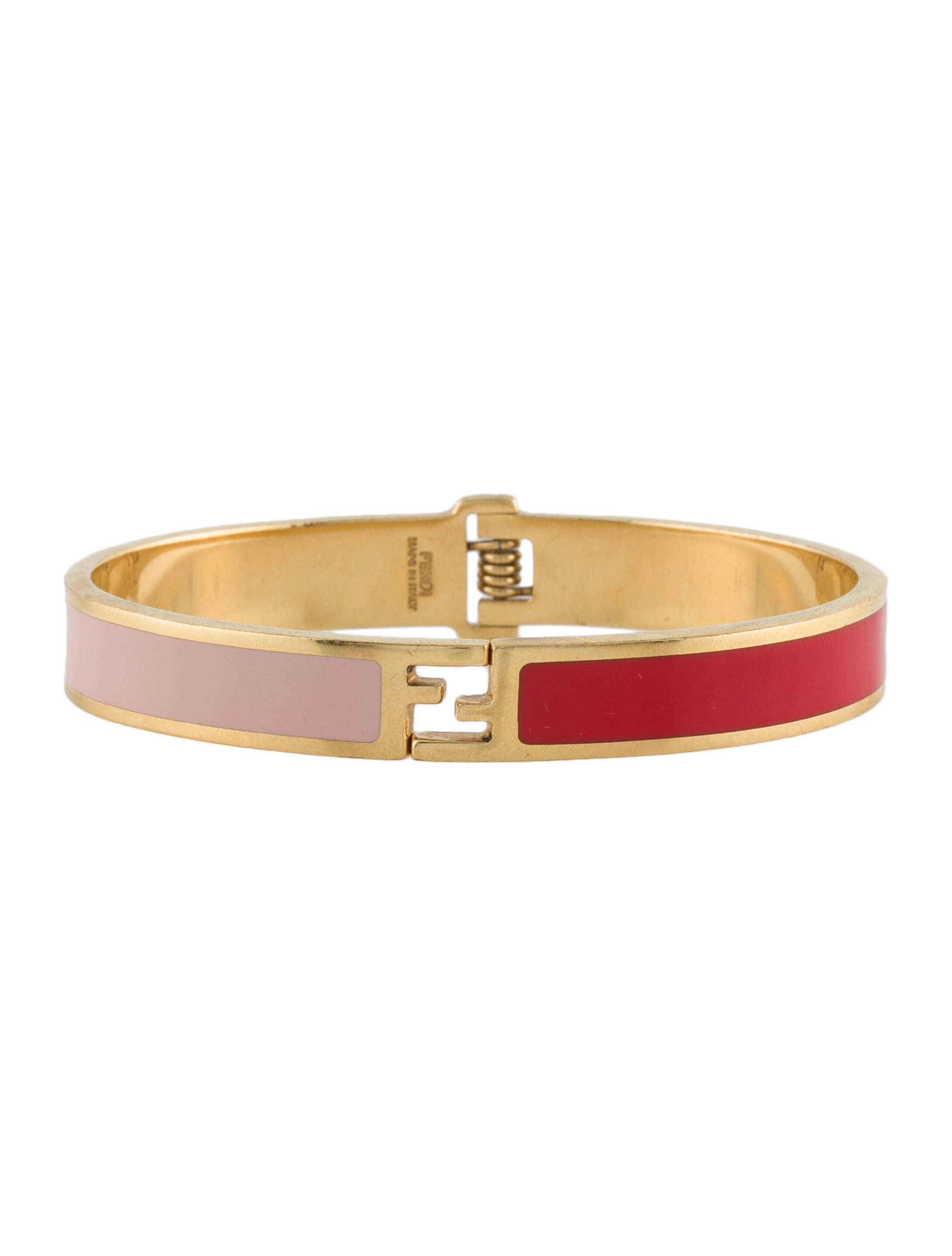 Fendi Enamel Bicolor Fendista Bracelet - Pink, Gold-Tone Metal Cuff ...