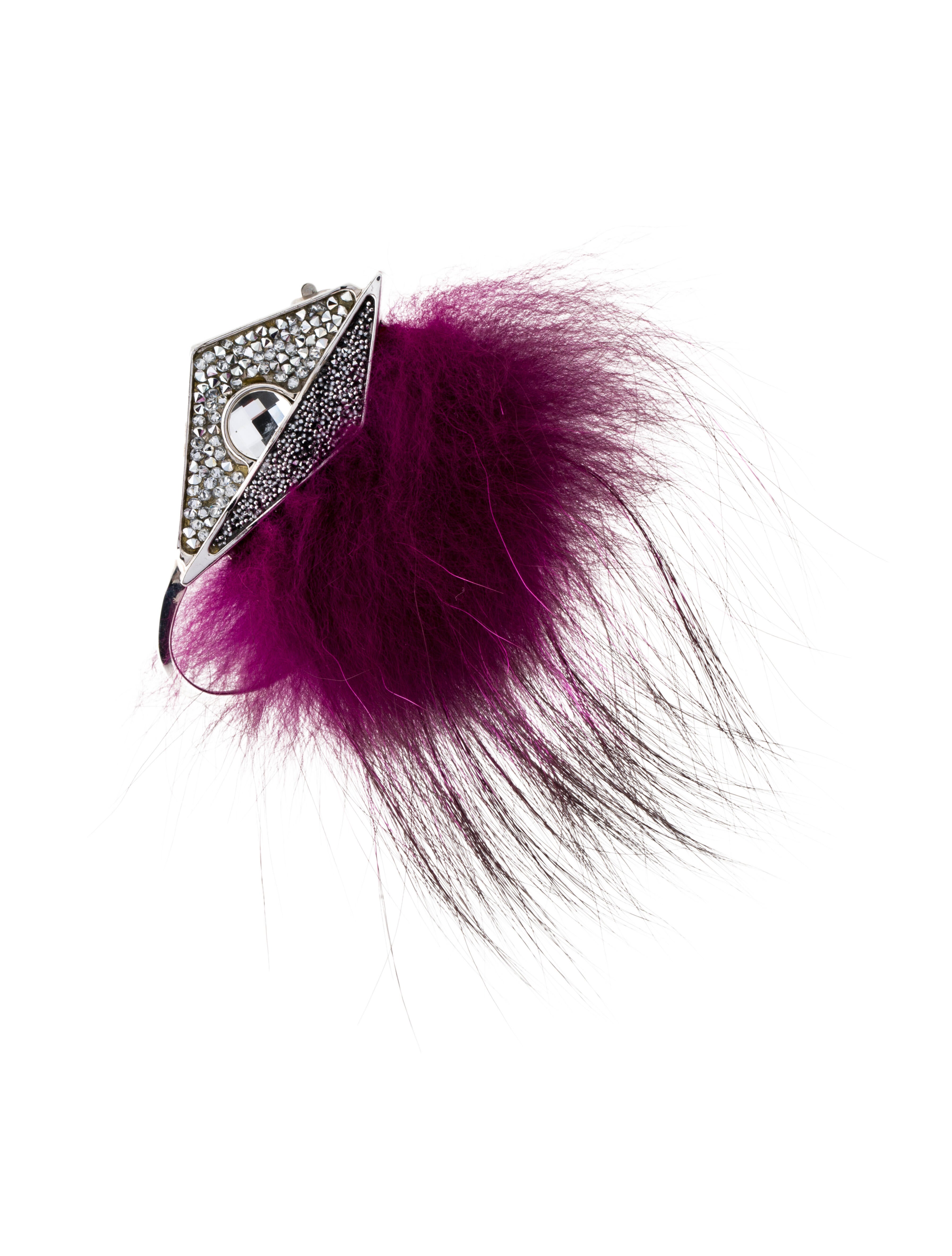 Fendi Fur & Crystal Ear Cuff - Purple, Silver-Tone Metal Ear Climber ...