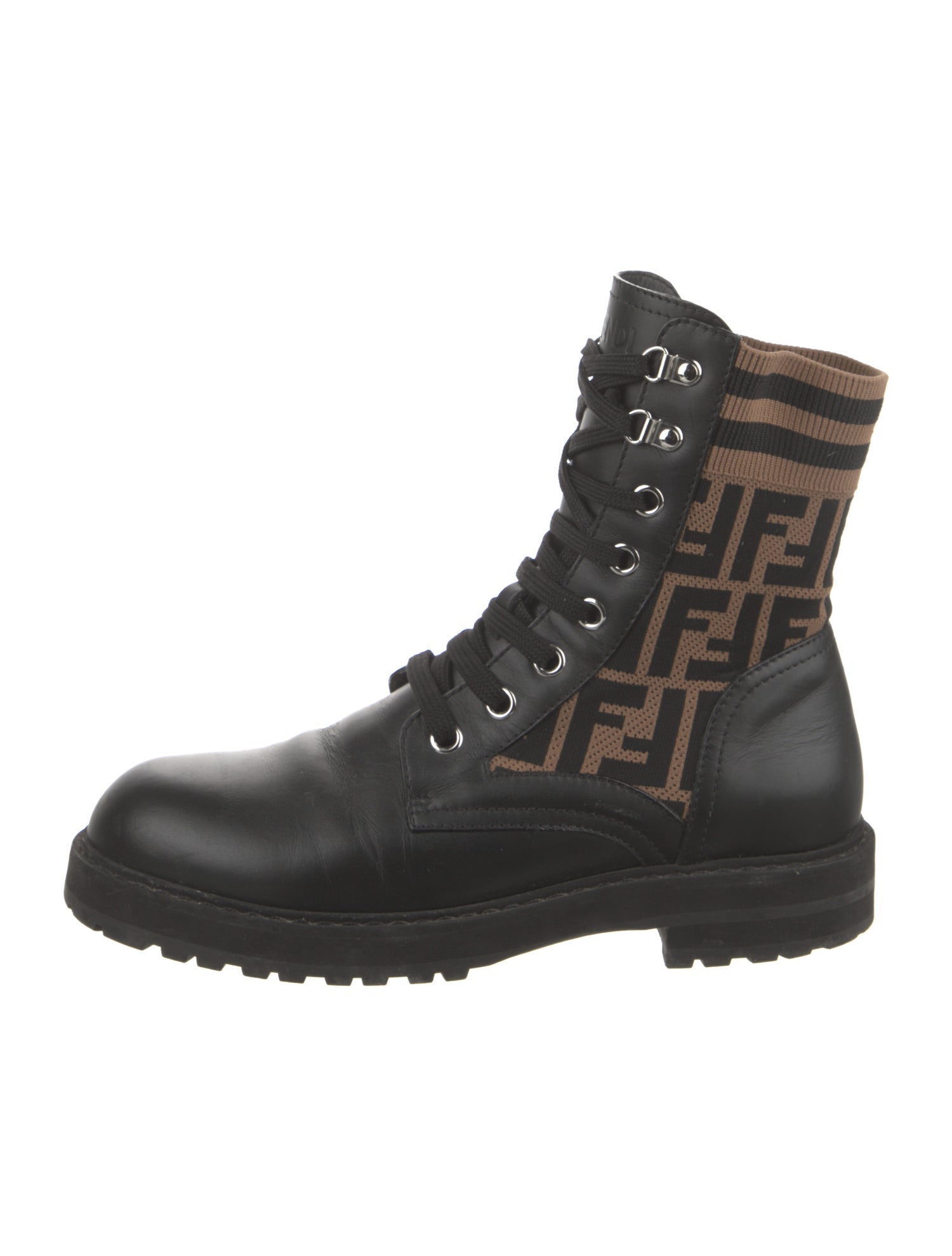 Fendi Leather Printed Combat Boots - Black Boots, Shoes - FEN288911 ...
