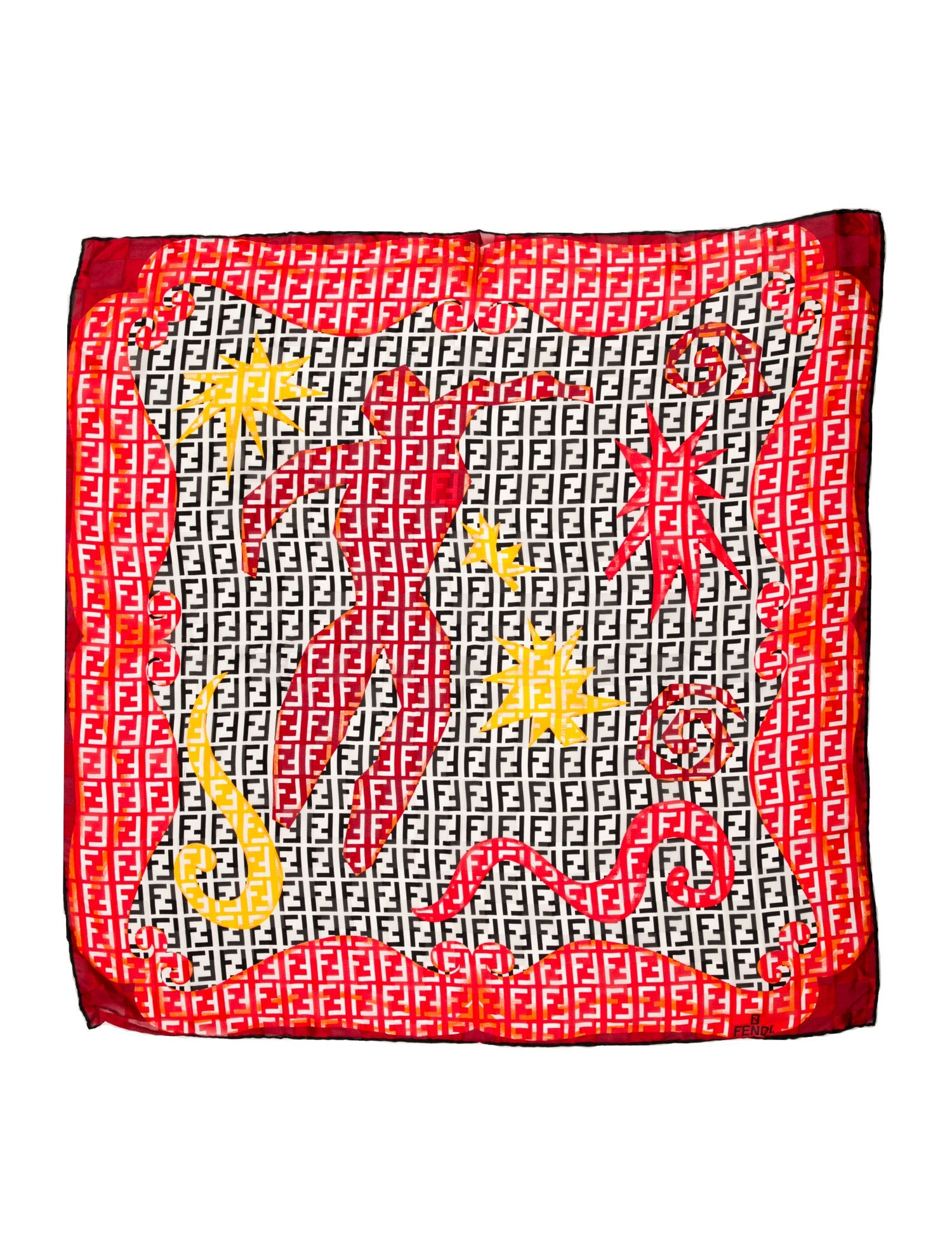 Fendi Silk Zucca FF Logo Scarf - Red Scarves and Shawls, Accessories ...