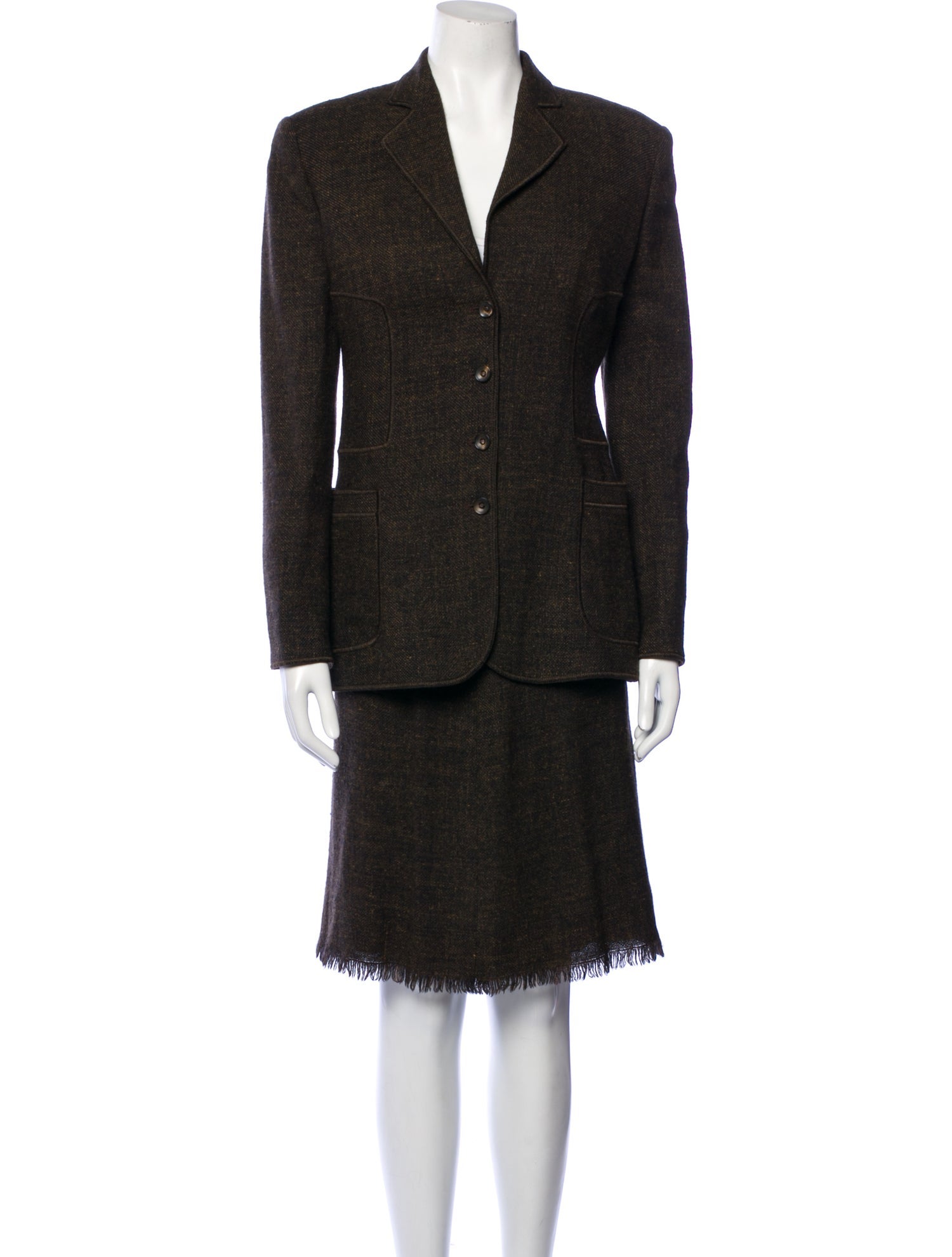 Fendi Virgin Wool Tweed Pattern Skirt Set - Neutrals Suits and Sets ...