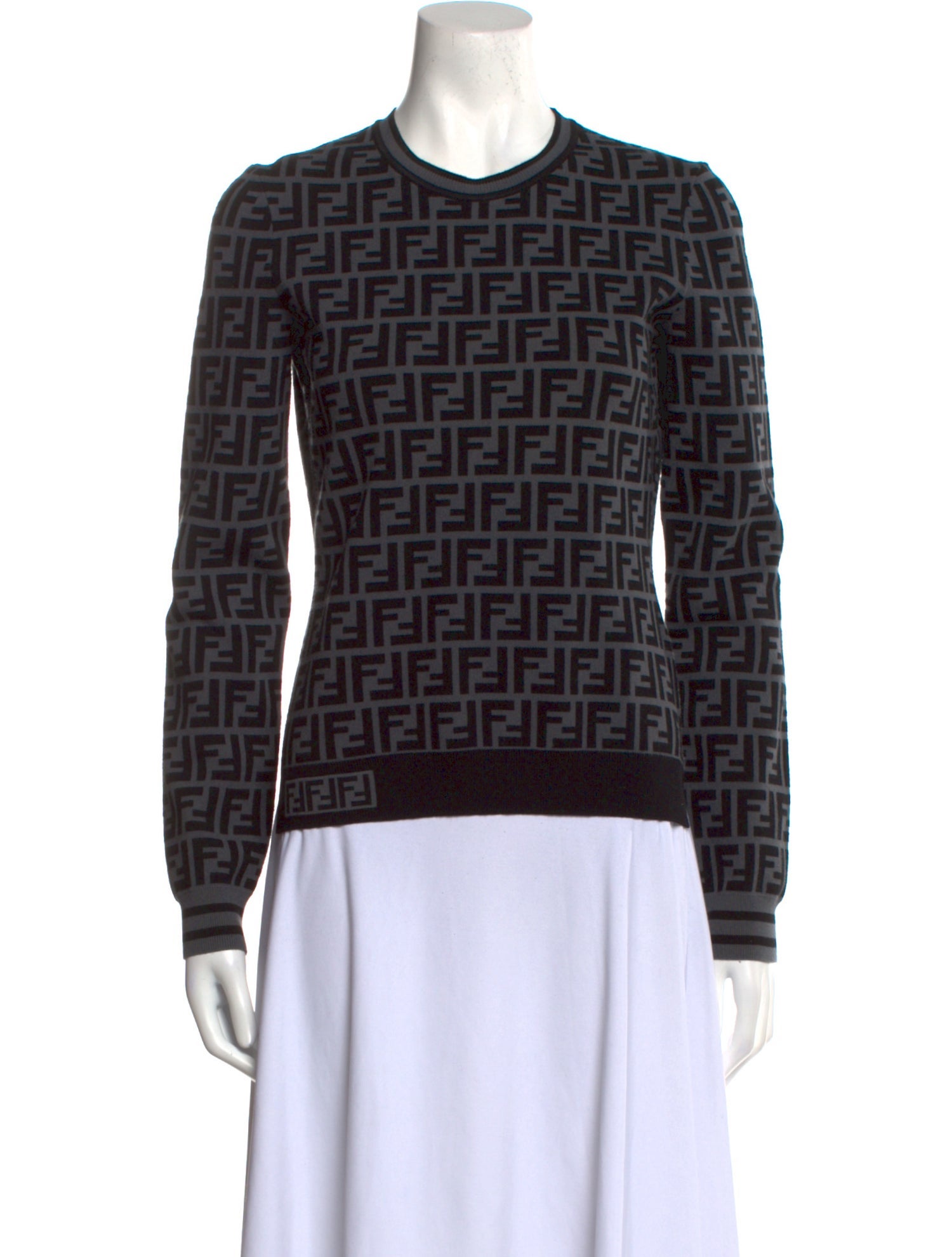 Fendi Printed Crew Neck Sweater - Black Knitwear, Clothing - FEN292394 ...