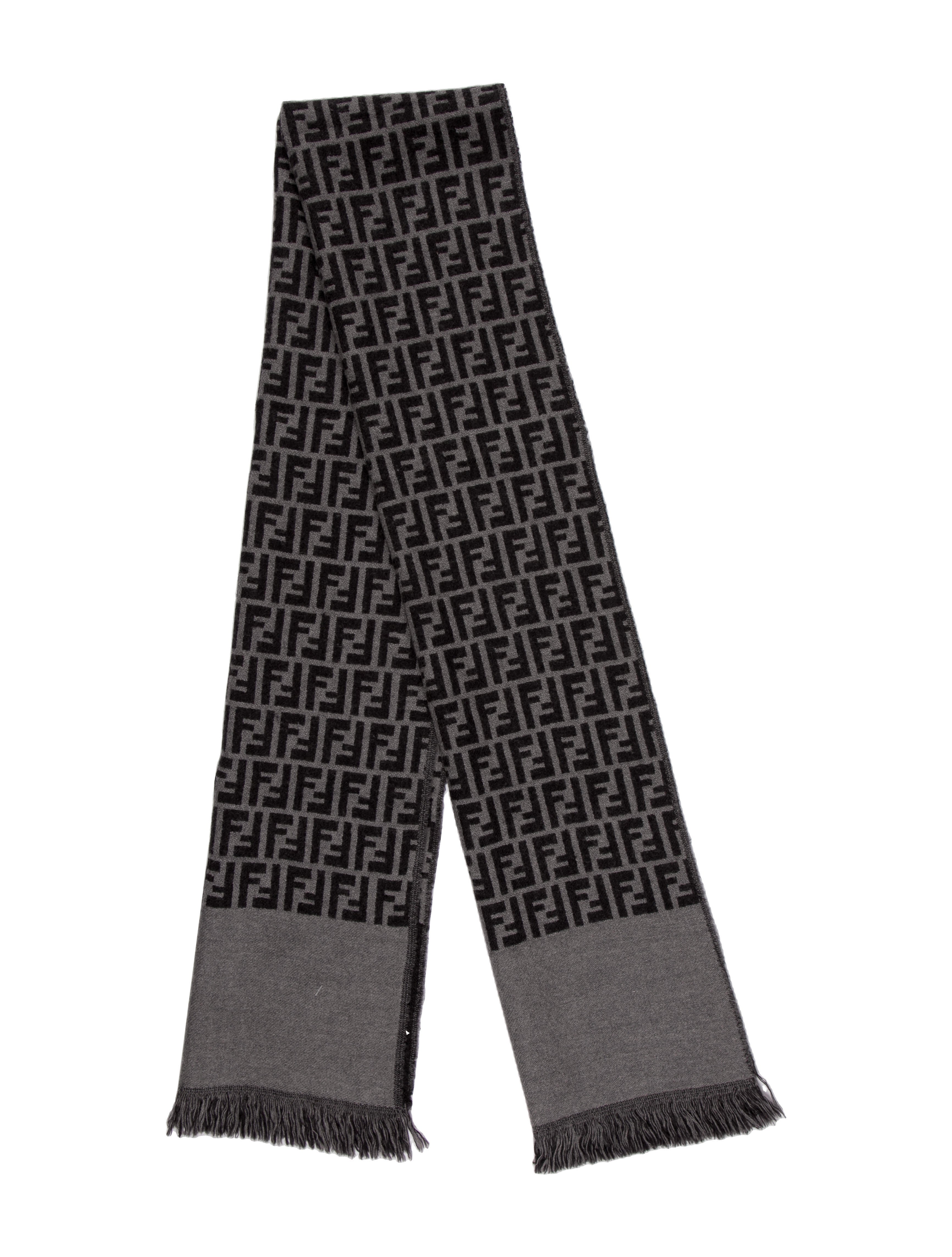 Fendi Wool Zucca FF Logo Scarf - Grey Scarves and Shawls, Accessories ...