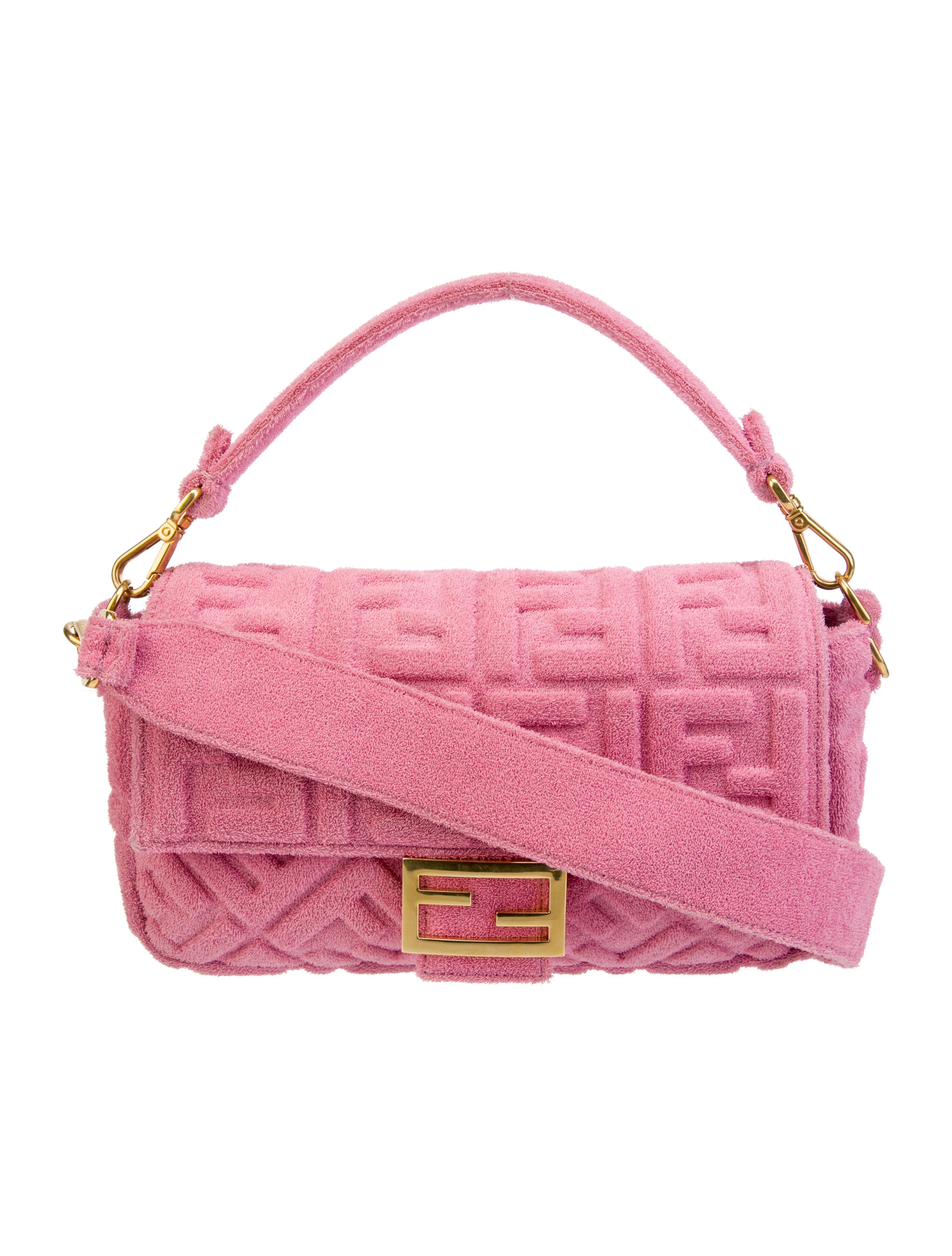 Fendi Medium Terry Cloth FF 1974 Baguette w/ Strap - Pink Shoulder Bags ...